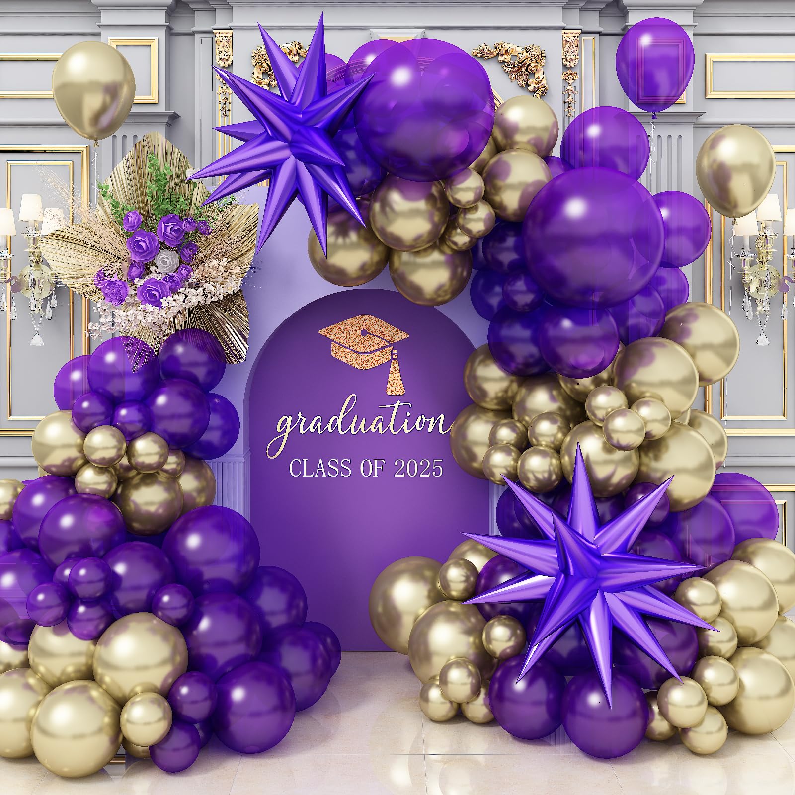 Amazon.com: Purple and Gold Balloons Arch Kit, Dark Purple Gold ...
