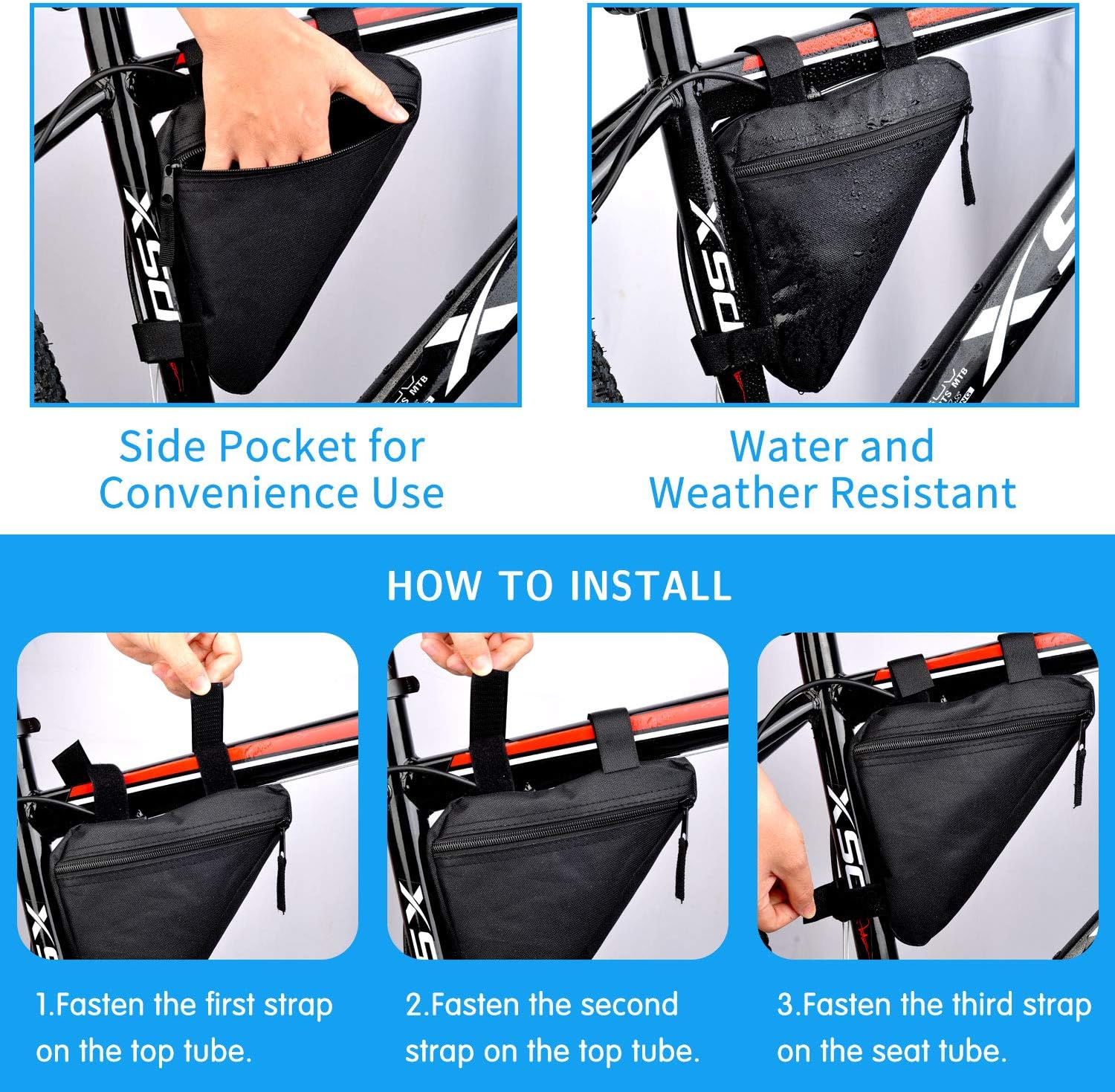 RUNQIN Bike Triangle Frame Bag – Bicycle Cycling Storage Triangle Top ...