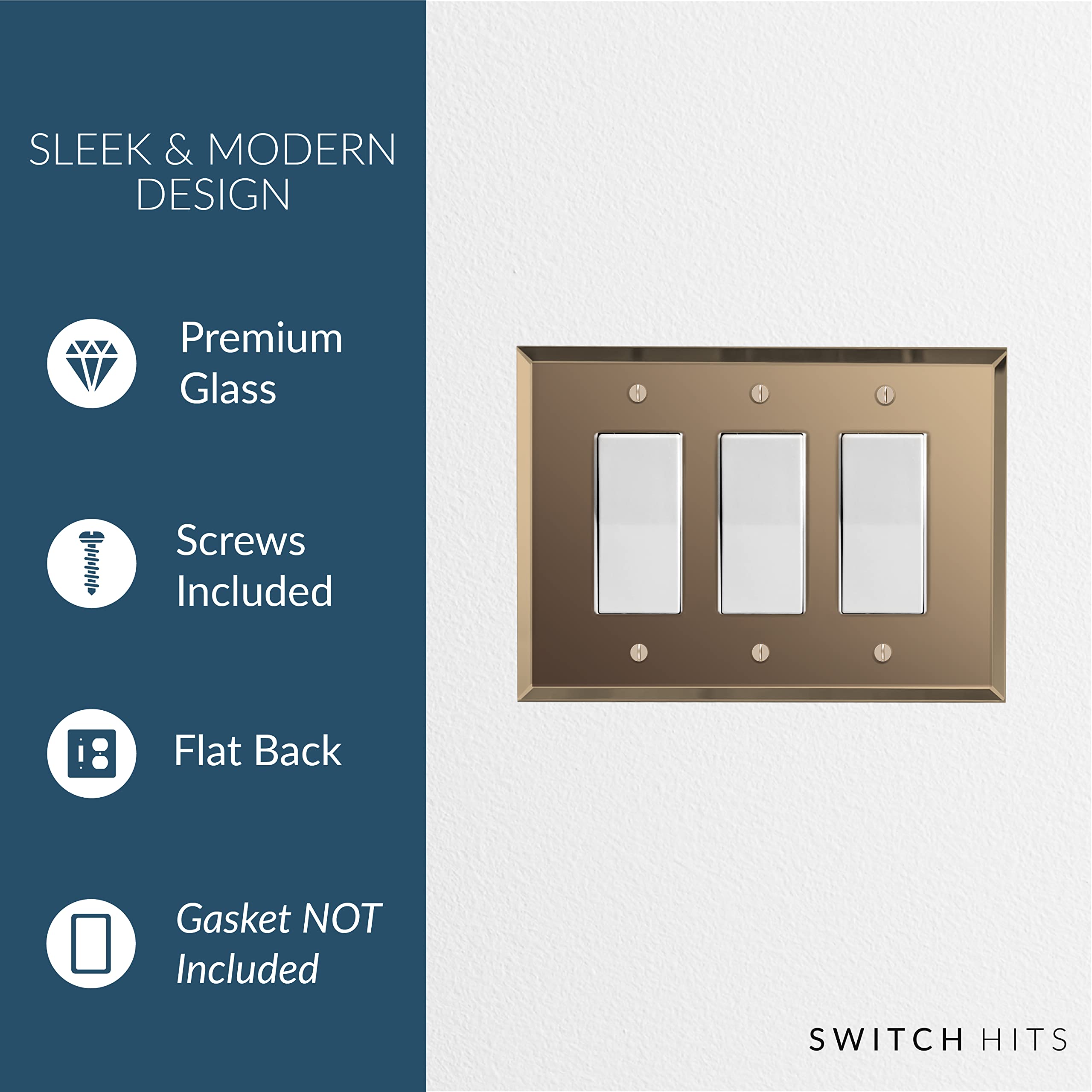 Snapklik.com : Bronze Glass Mirror Triple Outlet Wall Plate 3 GFI ...