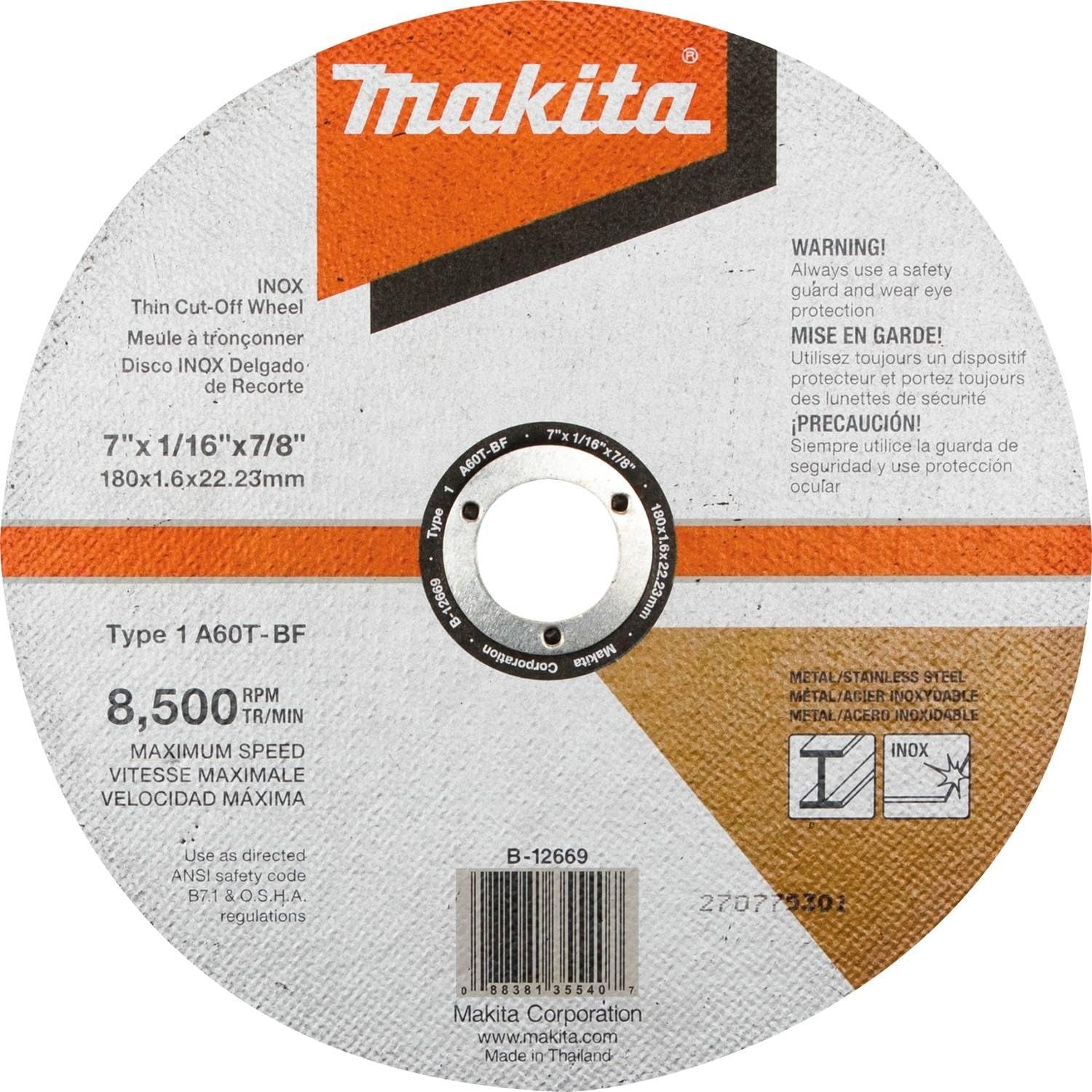 Amazon.com: Makita B-12669 7" x 1/16" x 7/8" INOX Thin Cut-Off Wheel ...