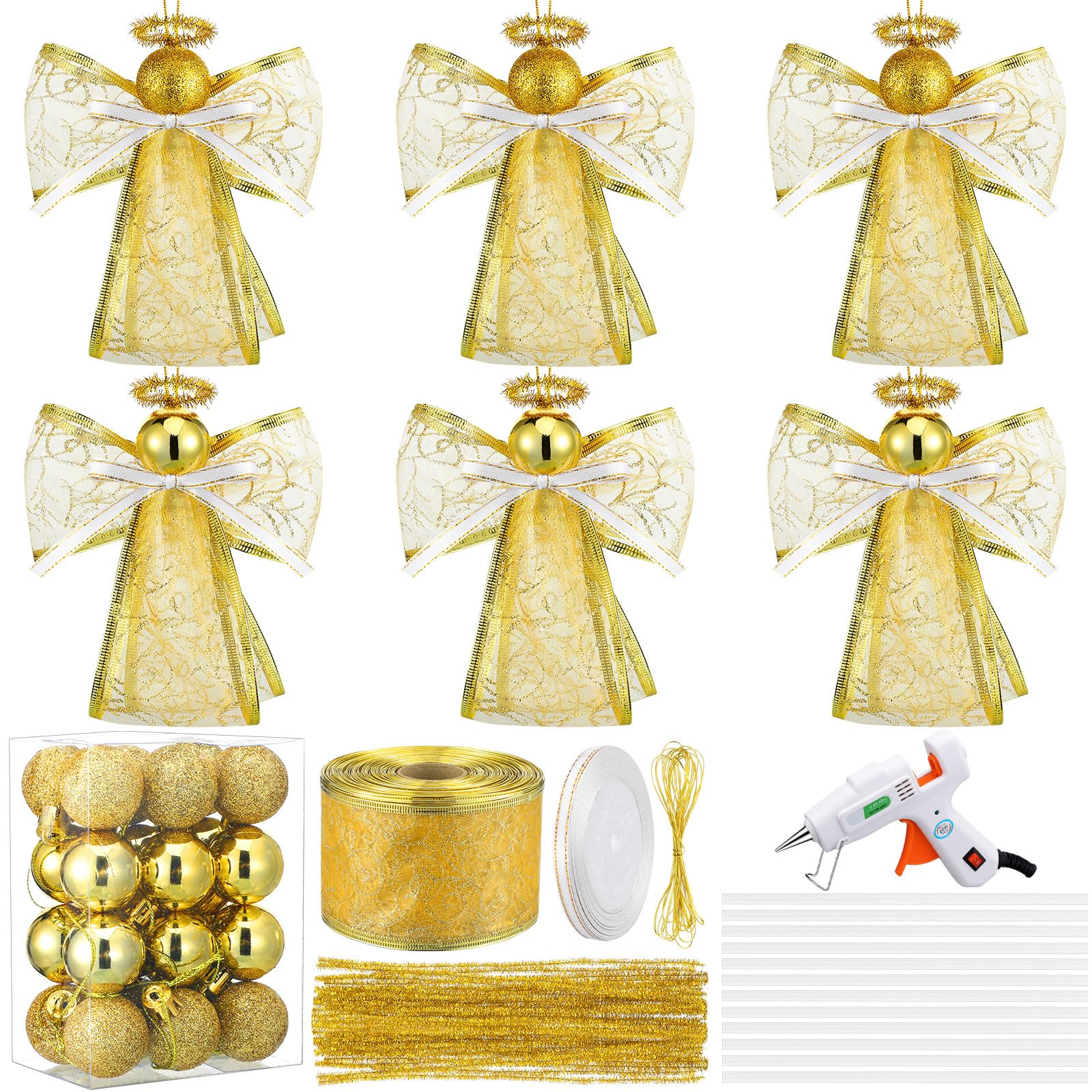 Hollowfly 24 Set DIY Christmas Angel Ornament Crafts for Adults Ribbon ...