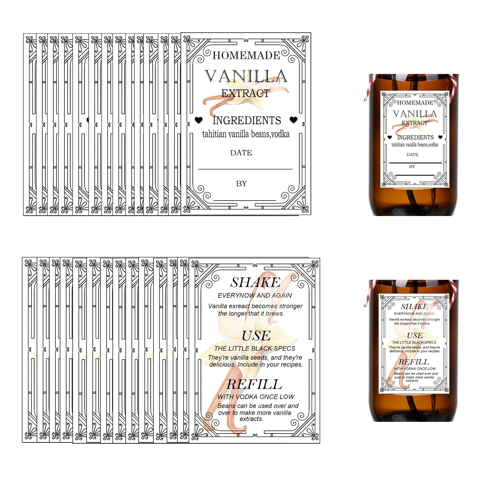 Amazon.com: 240pcs Vanilla Extract Labels, Homemade Vanilla Stickers ...