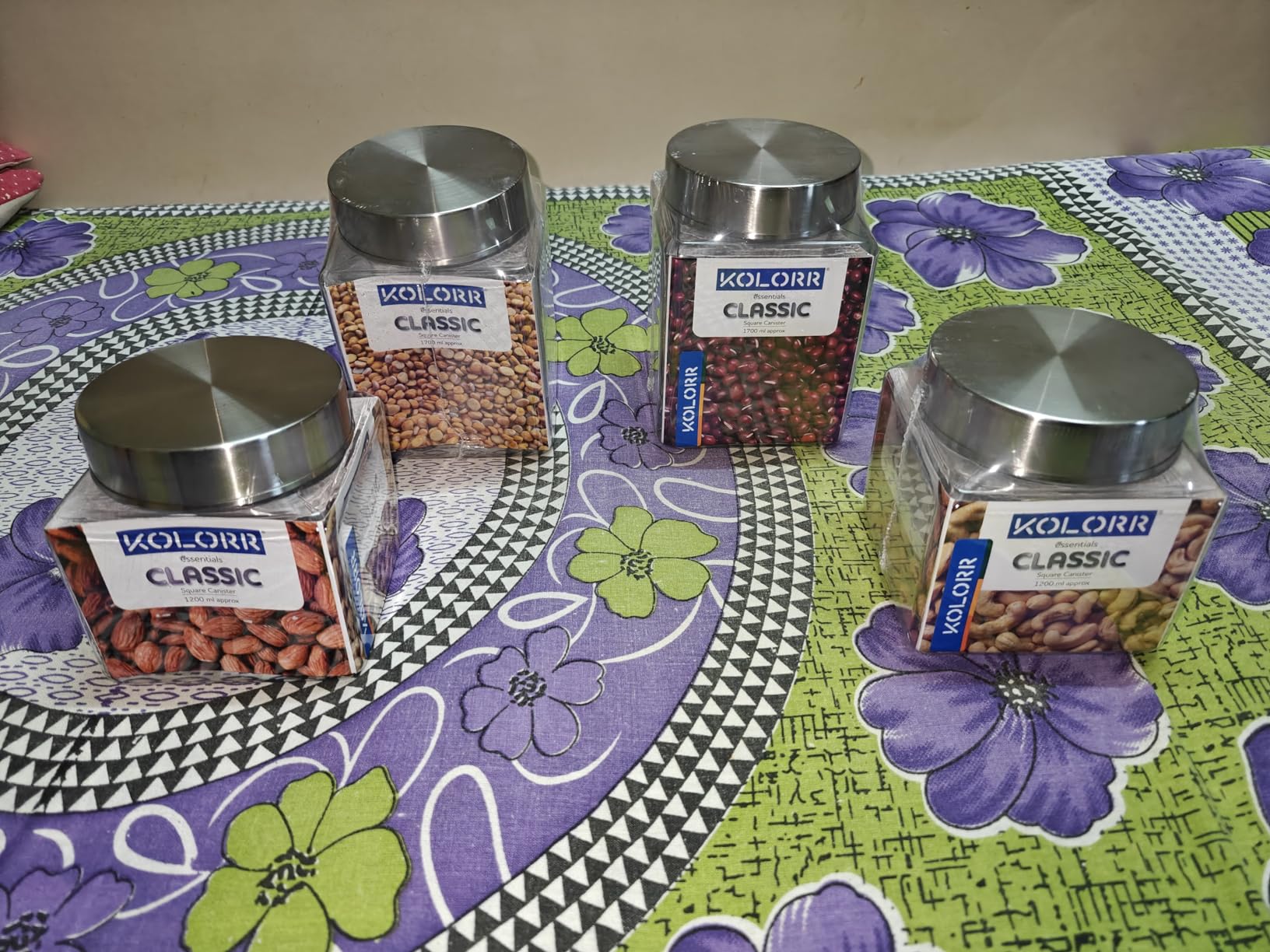 Buy KOLORR Classic Square Plastic Pet Jar Kitchen Storage Organiser ...