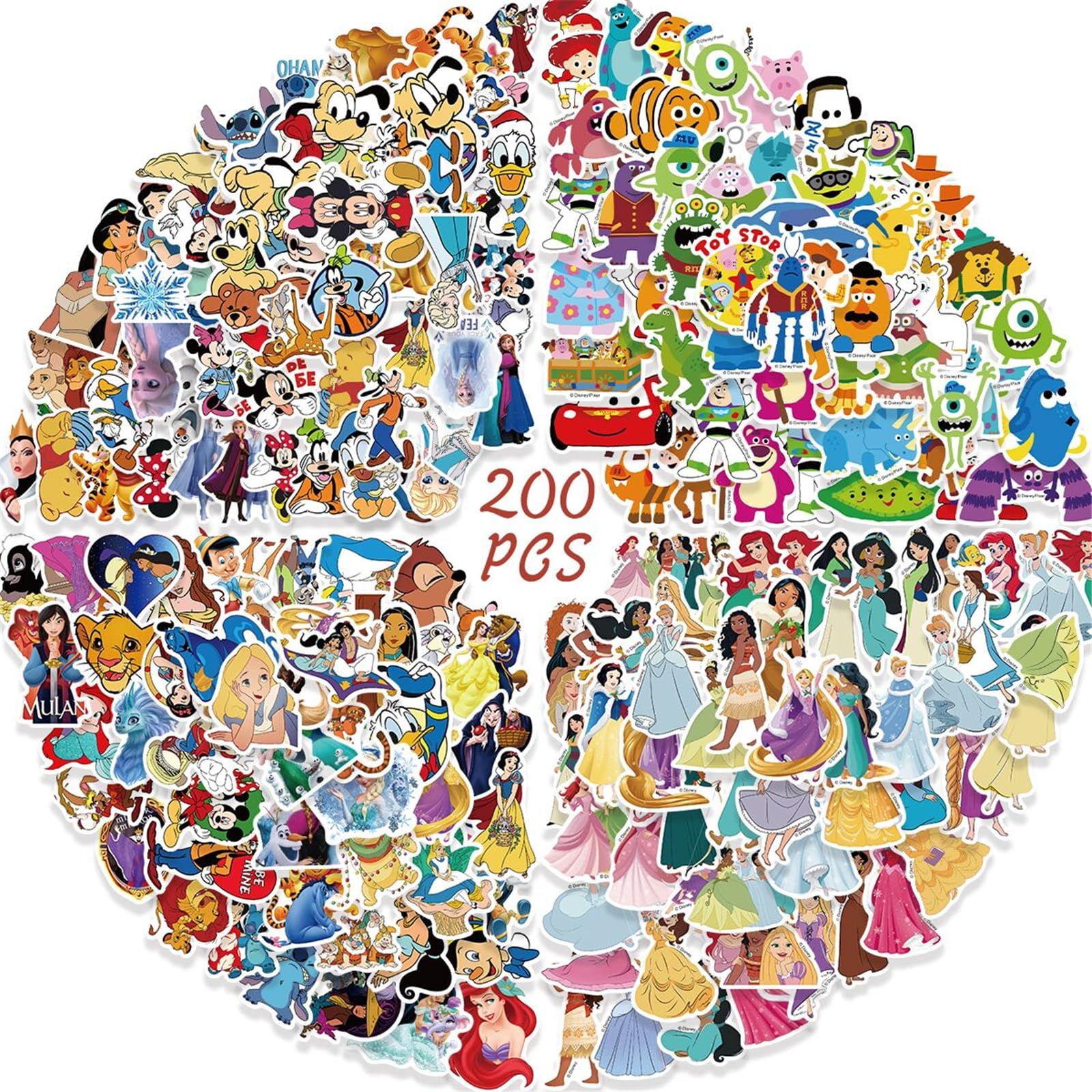 Amazon.com: 200Pcs Kids Stickers Pack Disney Princess Stickers Cute ...