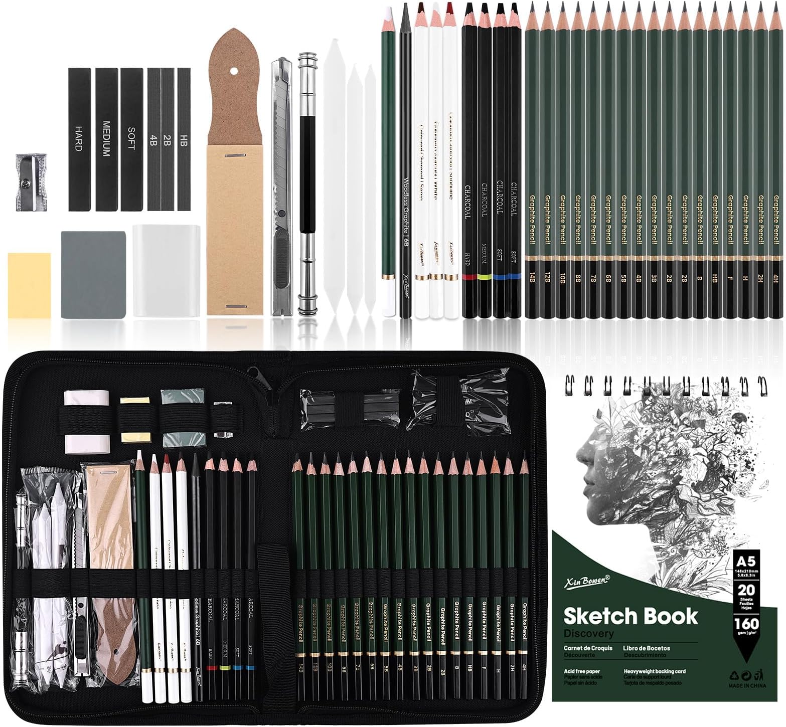 Amazon.com : Xin Bowen 43 Pack Sketch Pencils for Drawing Kit Sketching ...