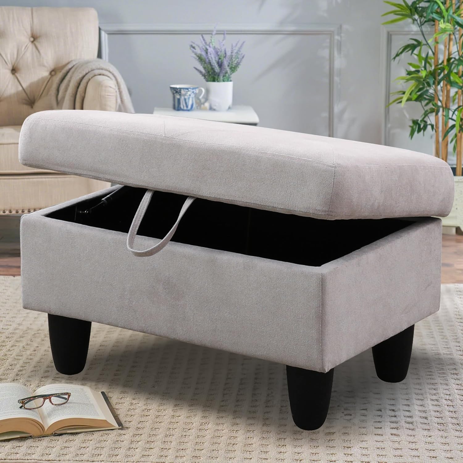 Amazon.com: SumKea 28.5'' Ottoman with Storage, Flannel Ottoman Foot ...