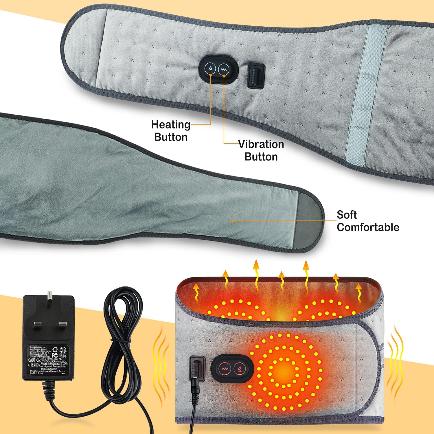 Electric Heating Pad for Back and Belly Massage, Heated Waist Belt ...