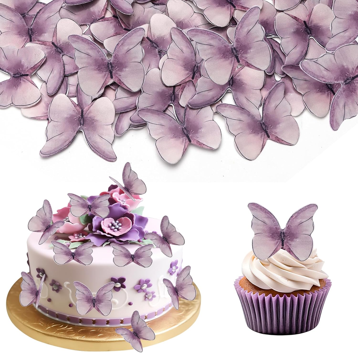 Amazon.com: 48 Pack 3D Edible Butterfly Cupcake Toppers Wafer Paper ...