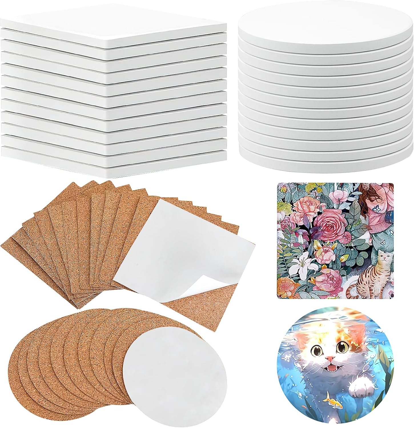 LYCN 24 Pcs Ceramic Tiles for Crafts Coasters, Blank Unglazed White ...