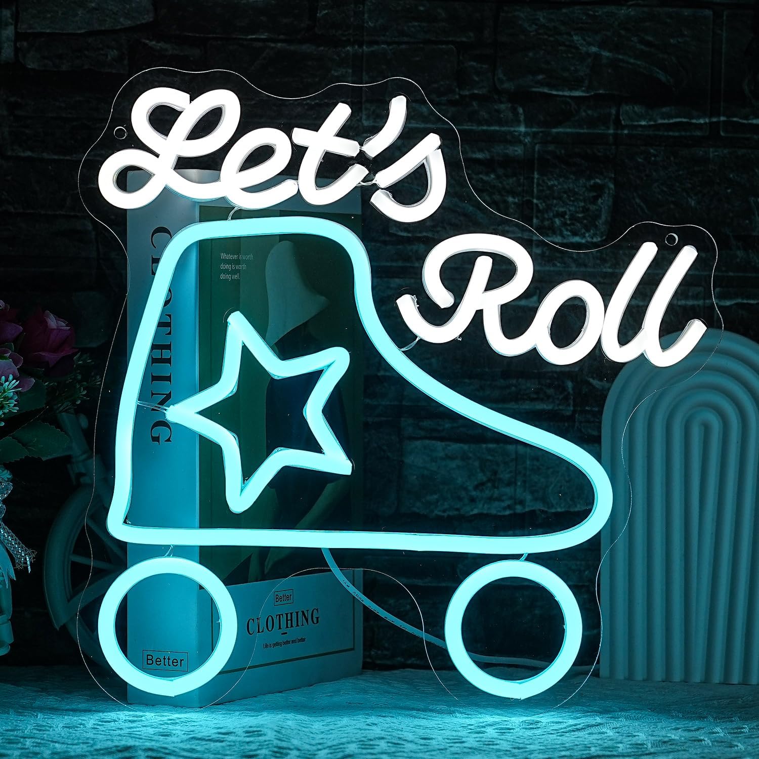LULANMP Vintage Roller Skates Neon Sign Let's Roll Neon Signs for Wall ...