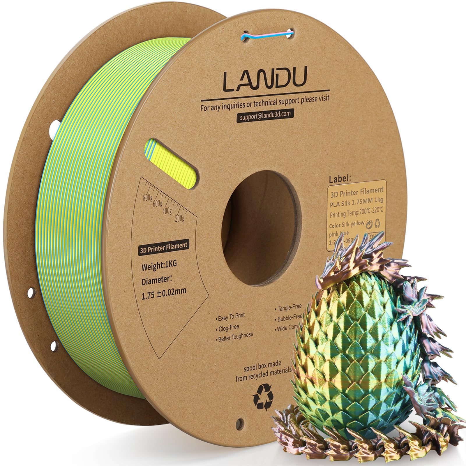 Amazon.com: LANDU Silk Tri-Color PLA Filament 1.75mm 1Kg, Triple Color ...