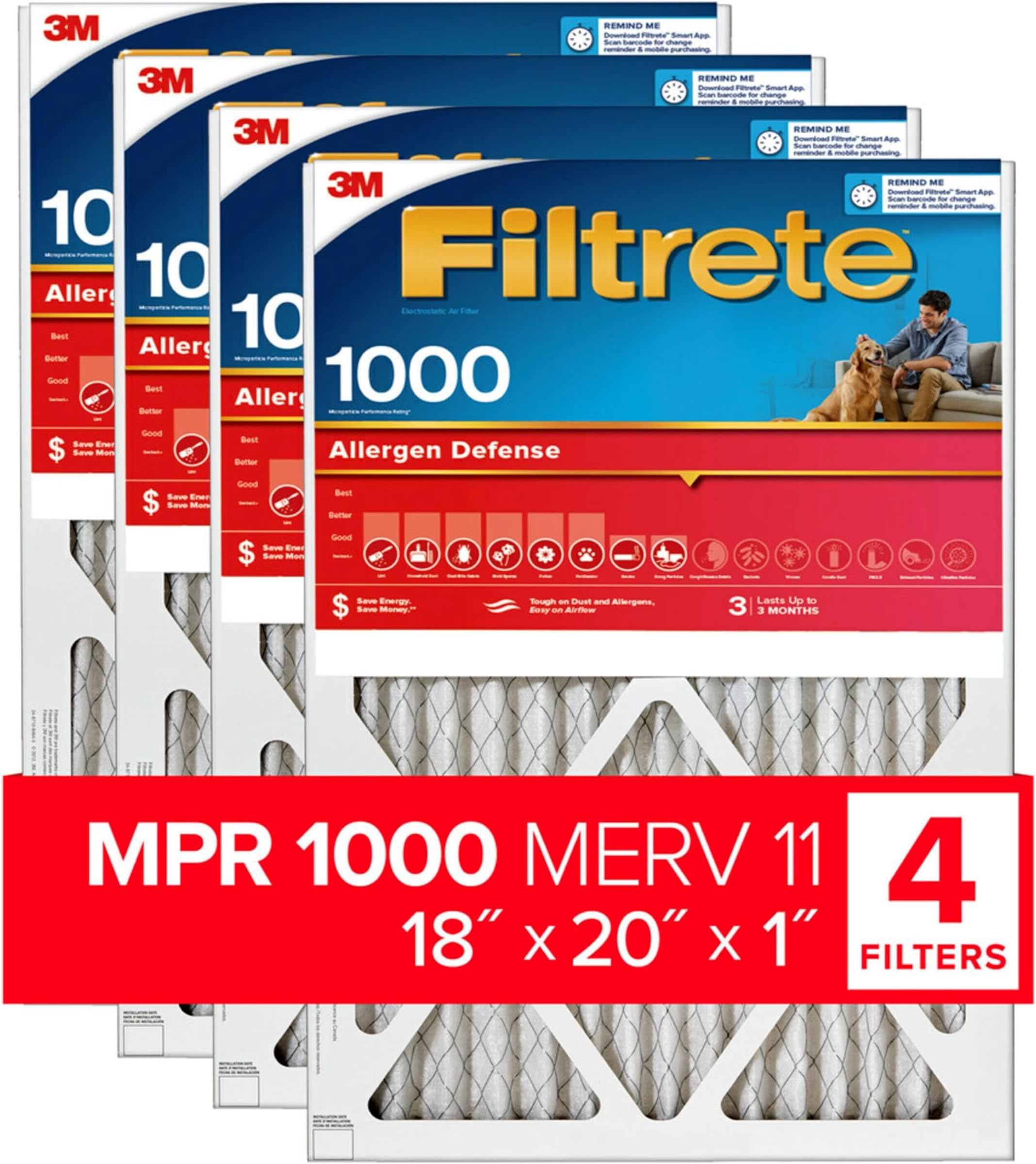 True Blue Allergen 18x20x1 Air Filter , MERV 11, 4-Pack - Replacement ...