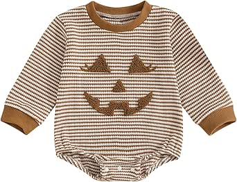 Amazon.com: MAINESAKA Halloween Clothes Baby Girl Boy Waffle Striped Bubble Romper Long Sleeve ...