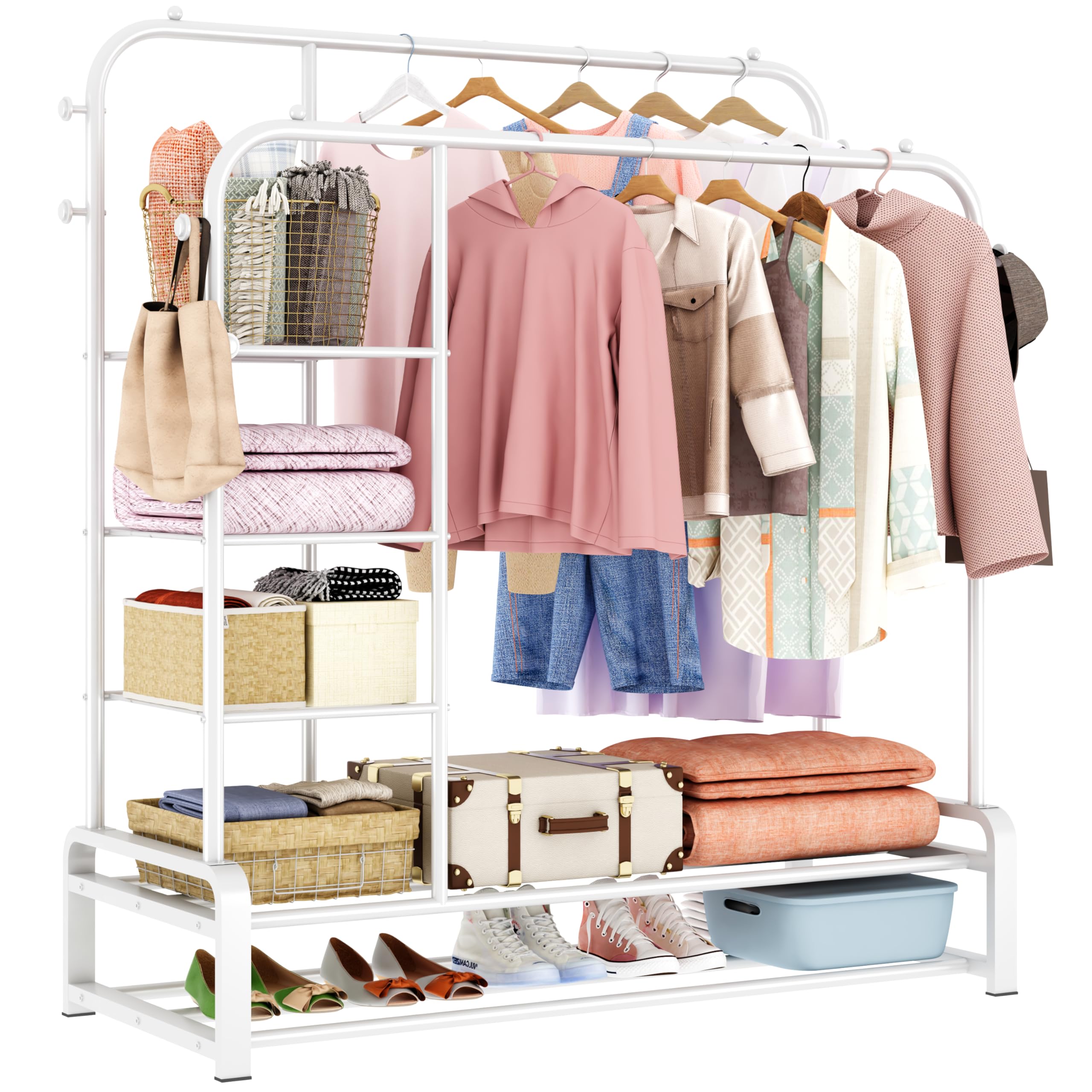 SMILOVII clothes rail heavy duty, rails to hang clothes, 8 Coat Hooks ...