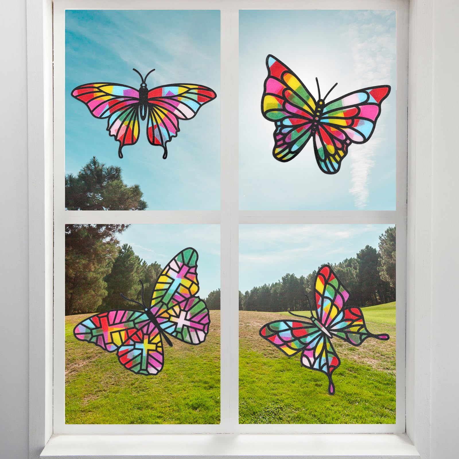 Amazon.com: Yeaqee 24 Pack DIY Suncatcher Paper Crafts Stained Glass ...