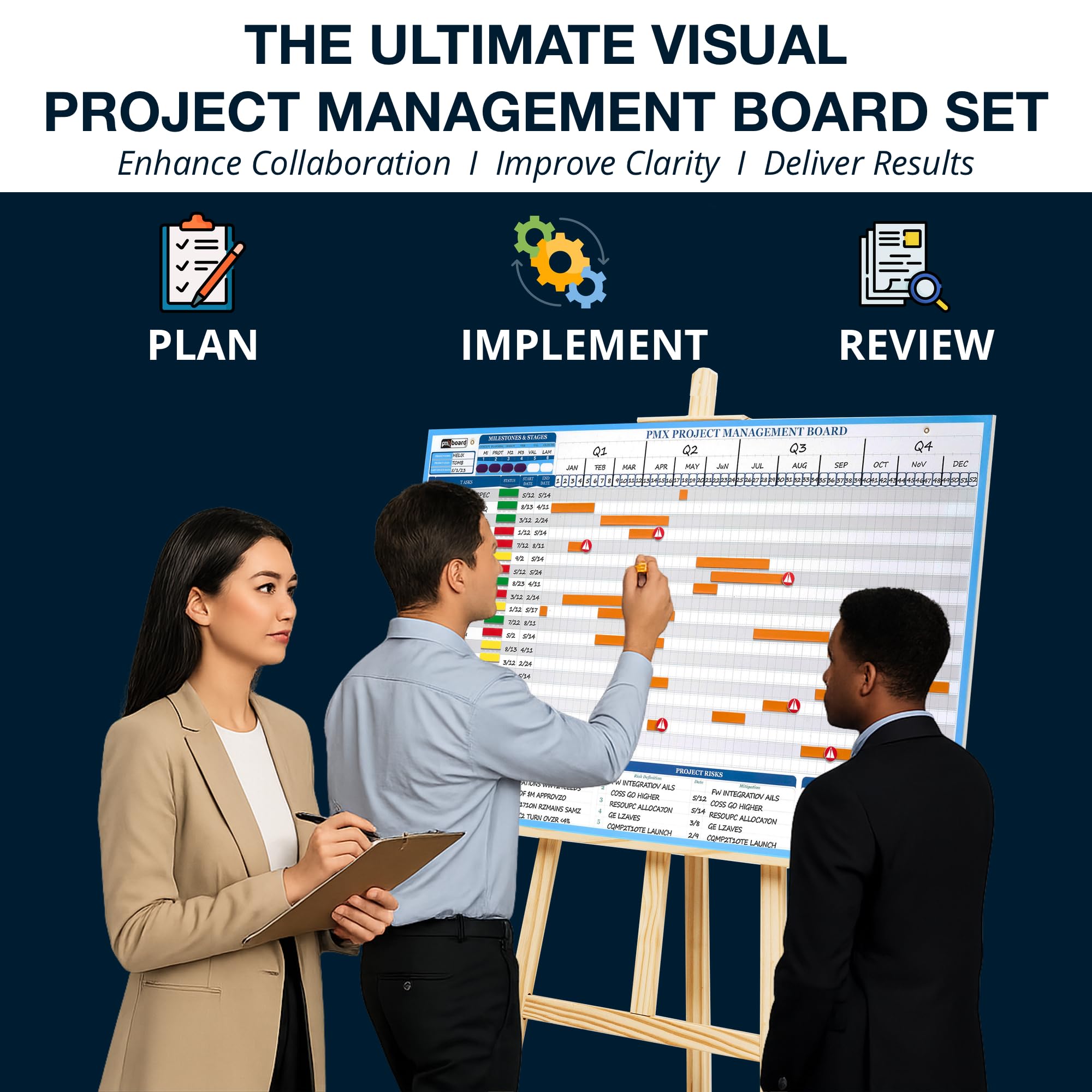 Snapklik.com : PMXBOARD Gantt Chart Project Whiteboard Kit 668 Magnetic ...