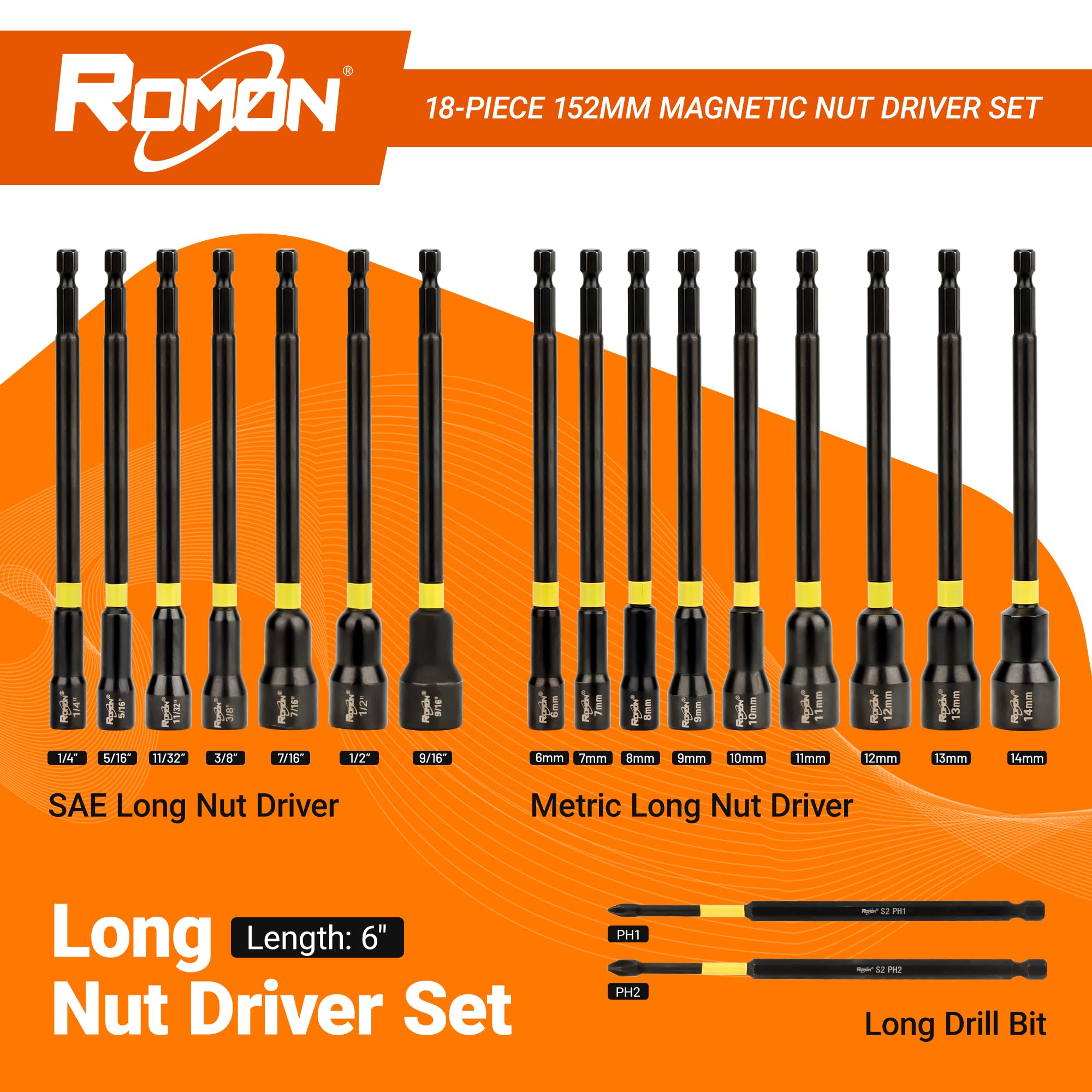 Snapklik.com : 18-Piece Long Magnetic Nut Driver Set For Impact Drill