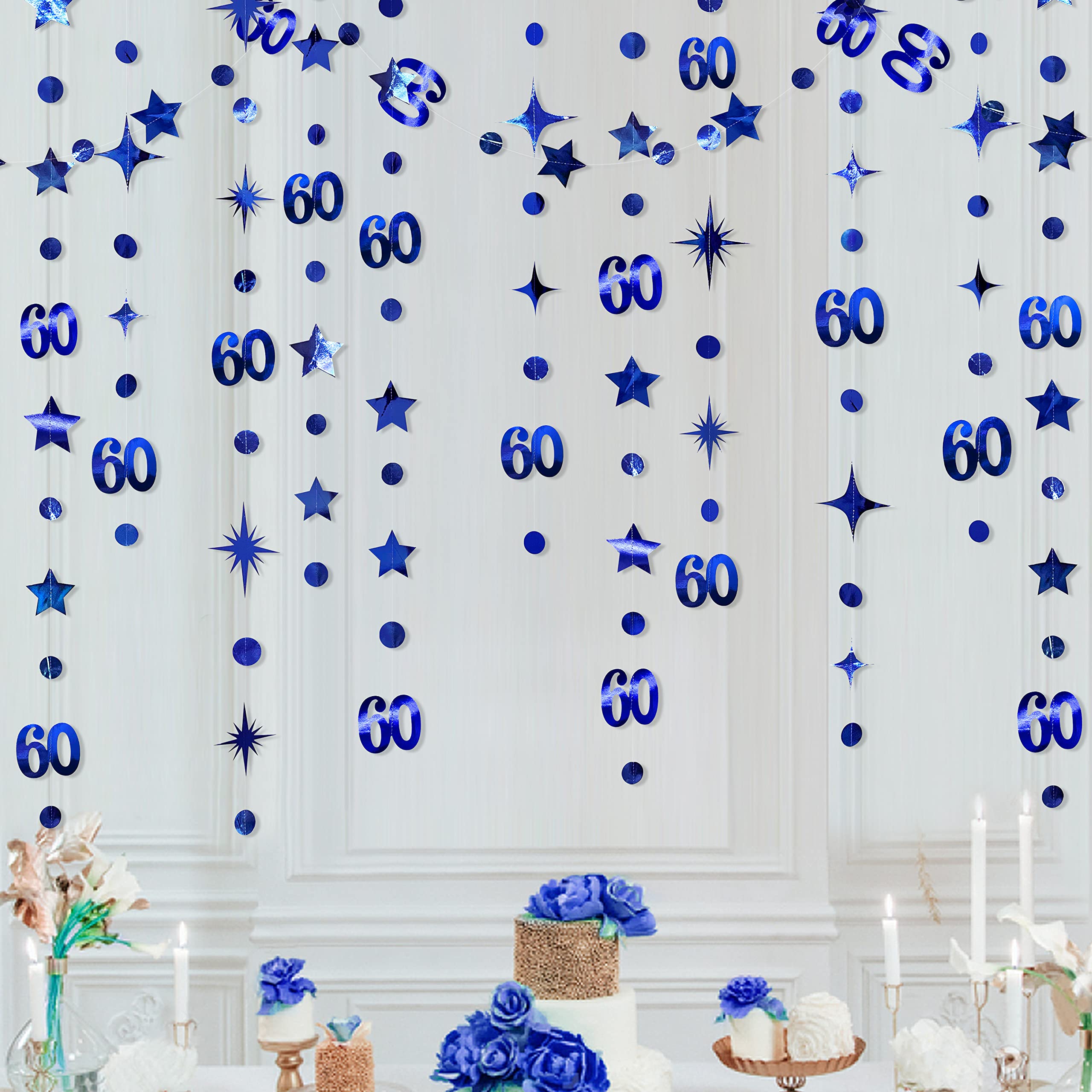 Amazon.com: Navy Blue 60th Birthday Decorations Number 60 Circle Dot ...
