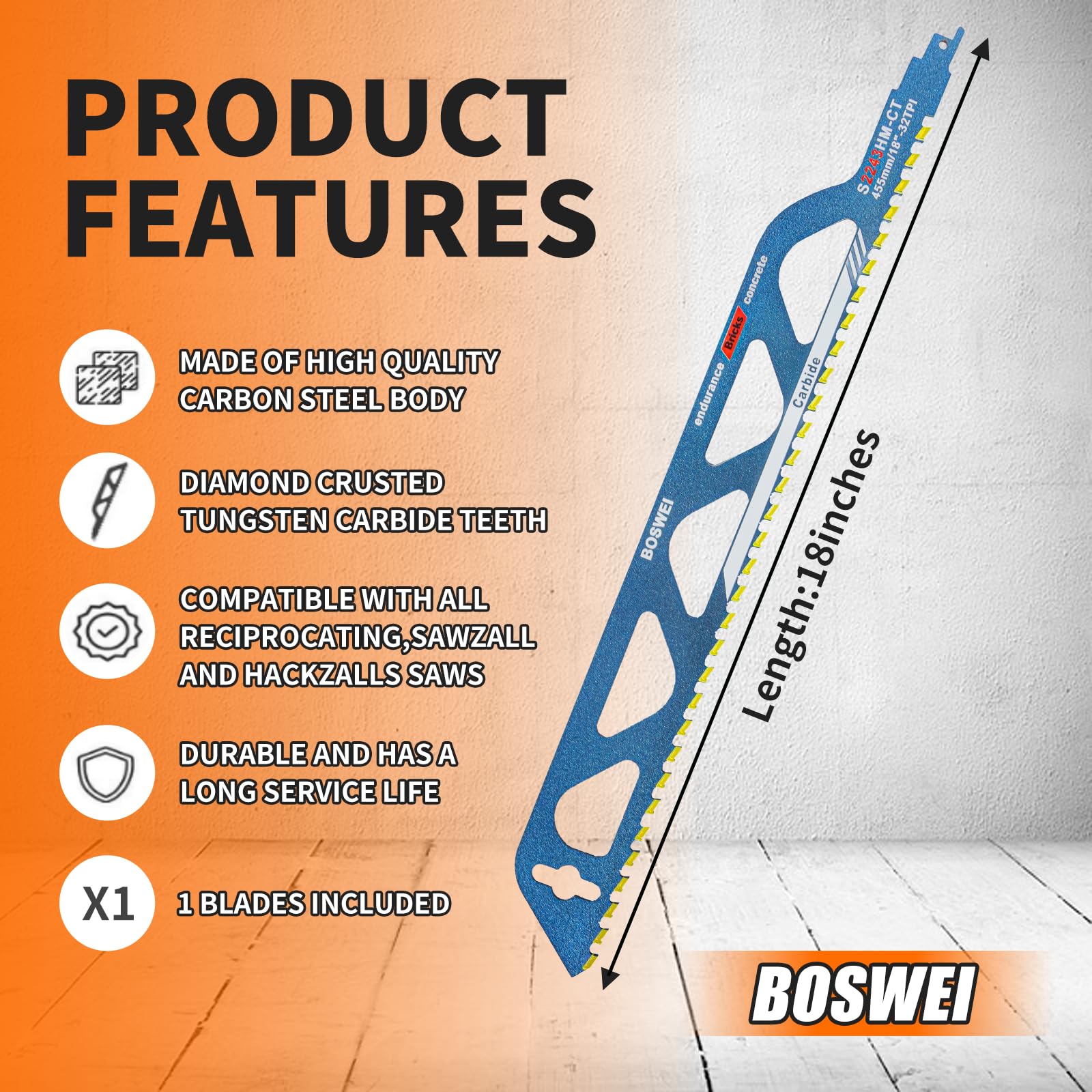 Snapklik.com : 18 Inch Masonry Reciprocating Saw Blade, 32 TPI Teeth ...