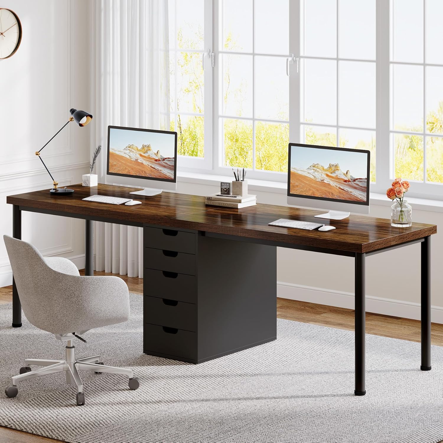 Amazon.com: Tribesigns Two Person Computer Desk with 5 Drawers, 78.7 ...