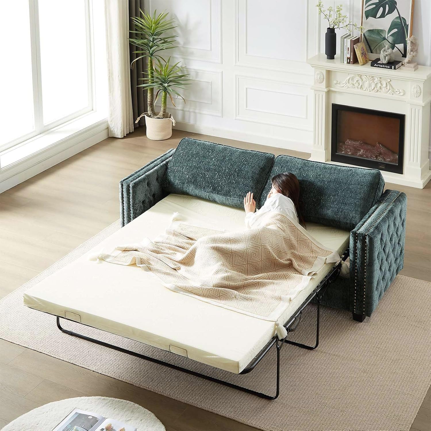 Amazon.com: Antetek Queen Size Pull Out Sofa Couch Bed, 2-in-1 ...