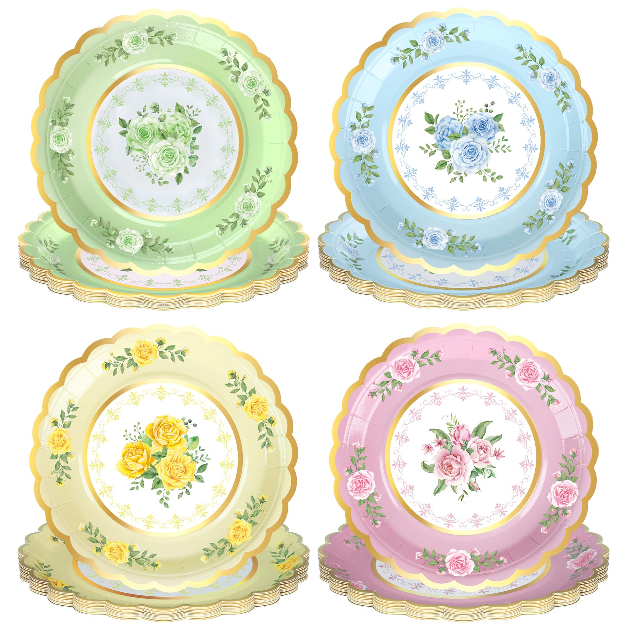 Amazon.com: Fairooth 48 PCS Floral Paper Plates Disposable Tea Party ...