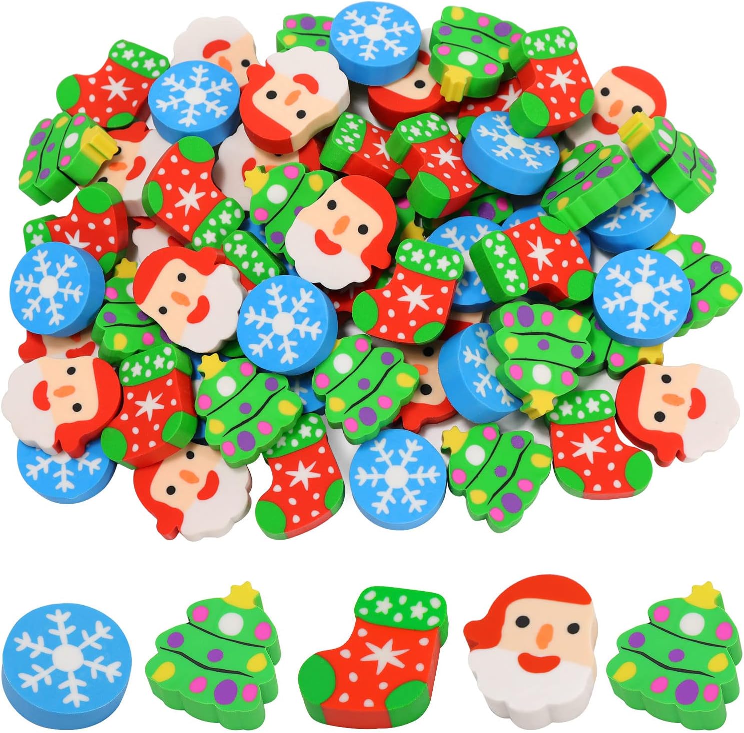 Amazon.com: 100 Pieces Mini Christmas Erasers for Kids Party Favors ...