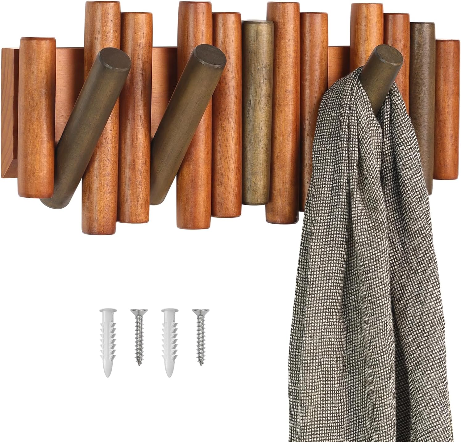 Amazon.com: Wooden Coat Rack Wall Mounted Round Stick Shape Multi Rack ...