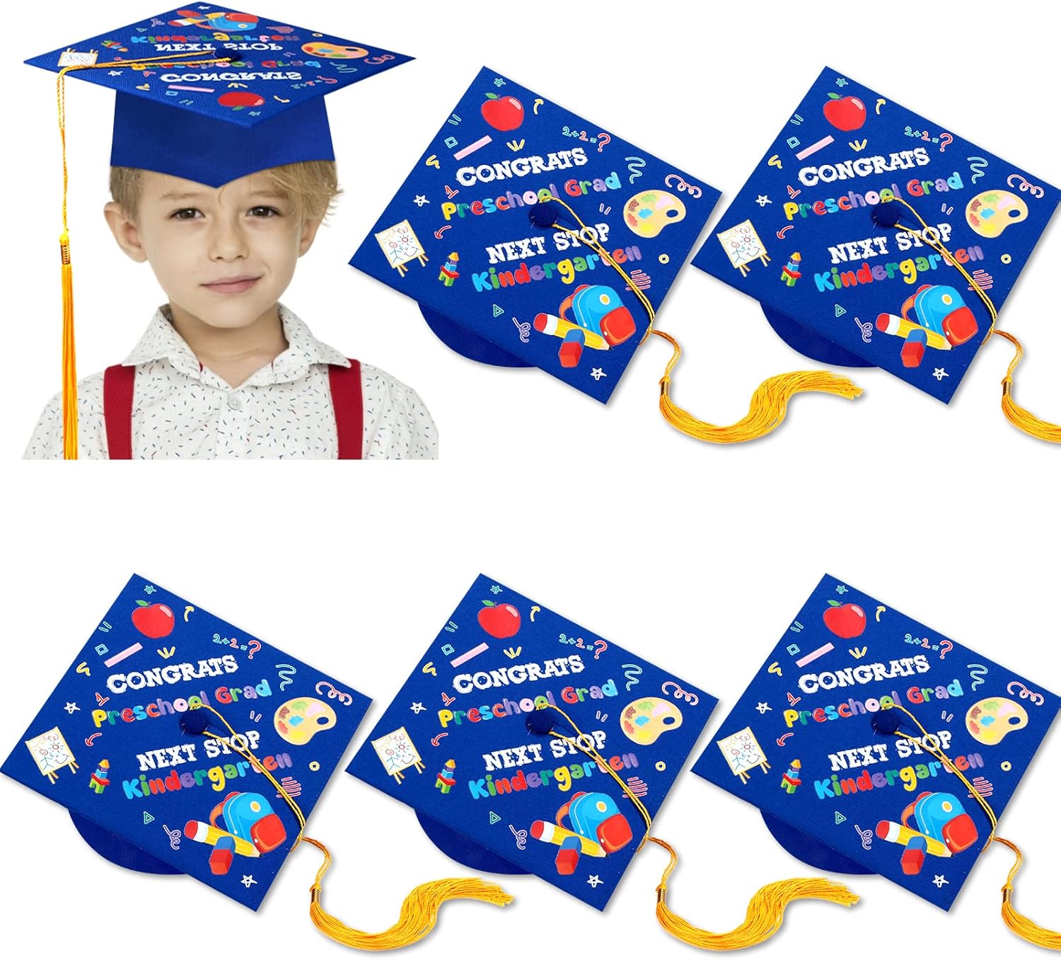 Amazon.com: Preboun 6 Pcs Graduation Caps for Kids Bulk Preschool ...
