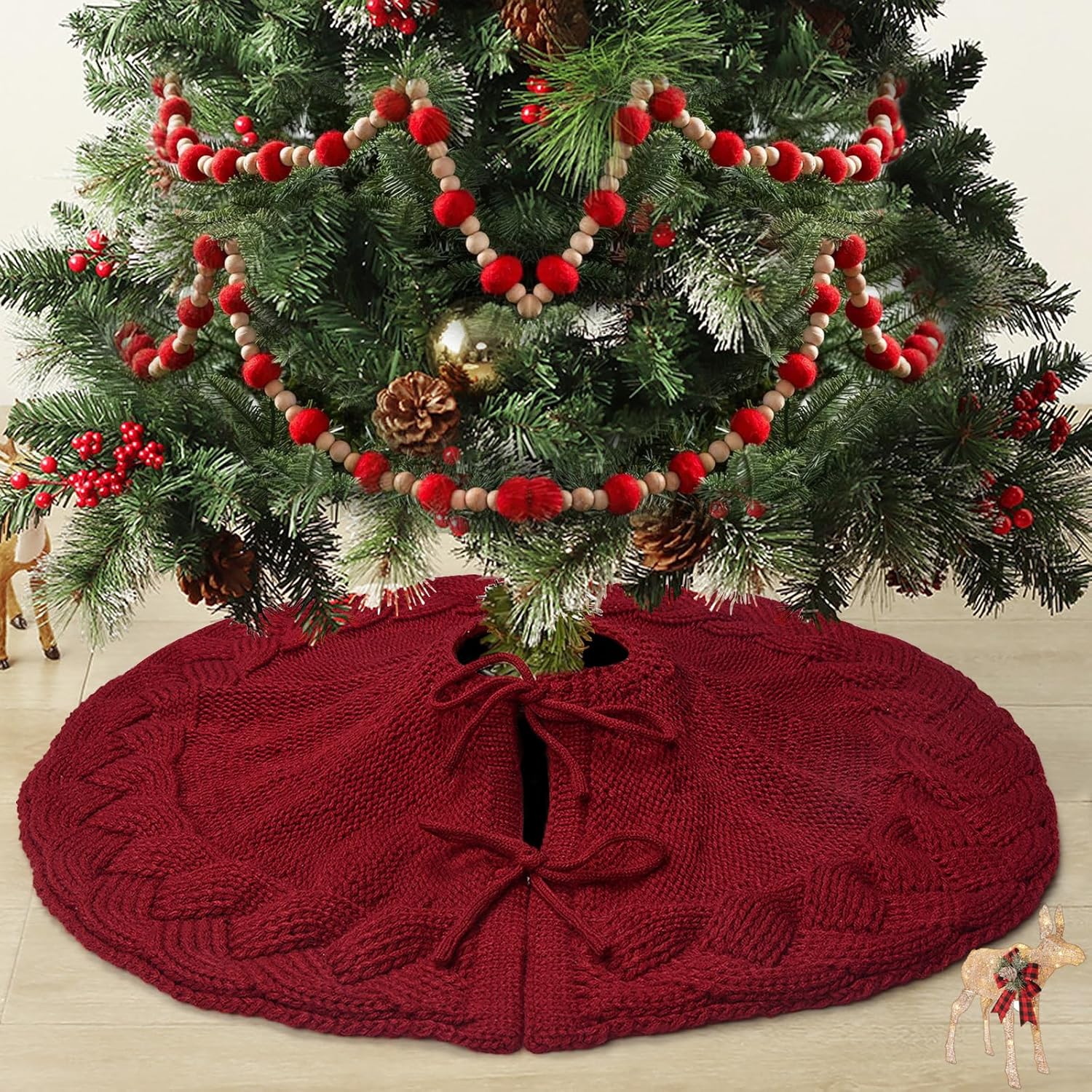 Amazon.com: yuboo Red Knitted Christmas Tree Skirt 24 Inches, Thick ...