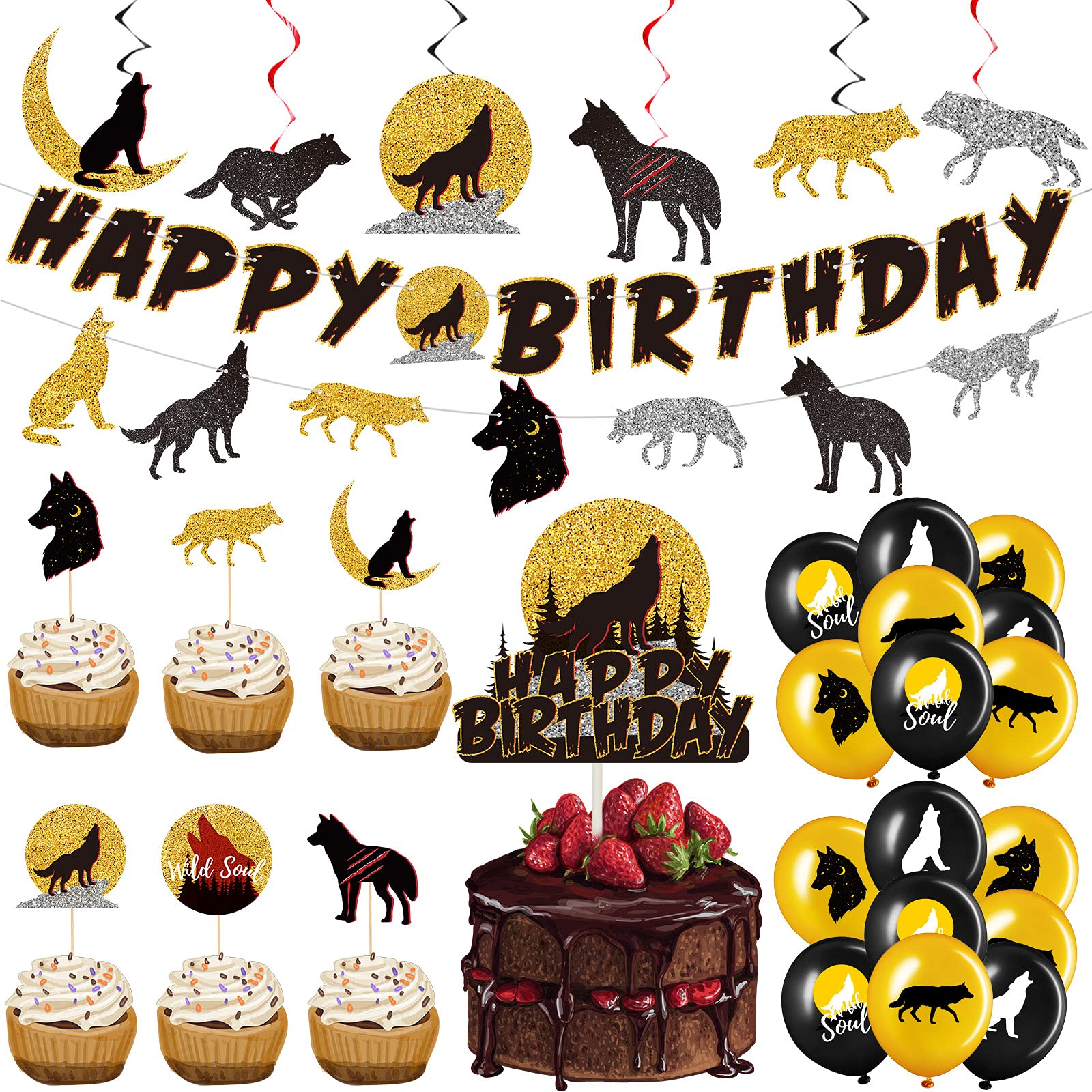 63 Pieces Wolf Party Decorations Include Wolf Birthday Banner Wolf ...