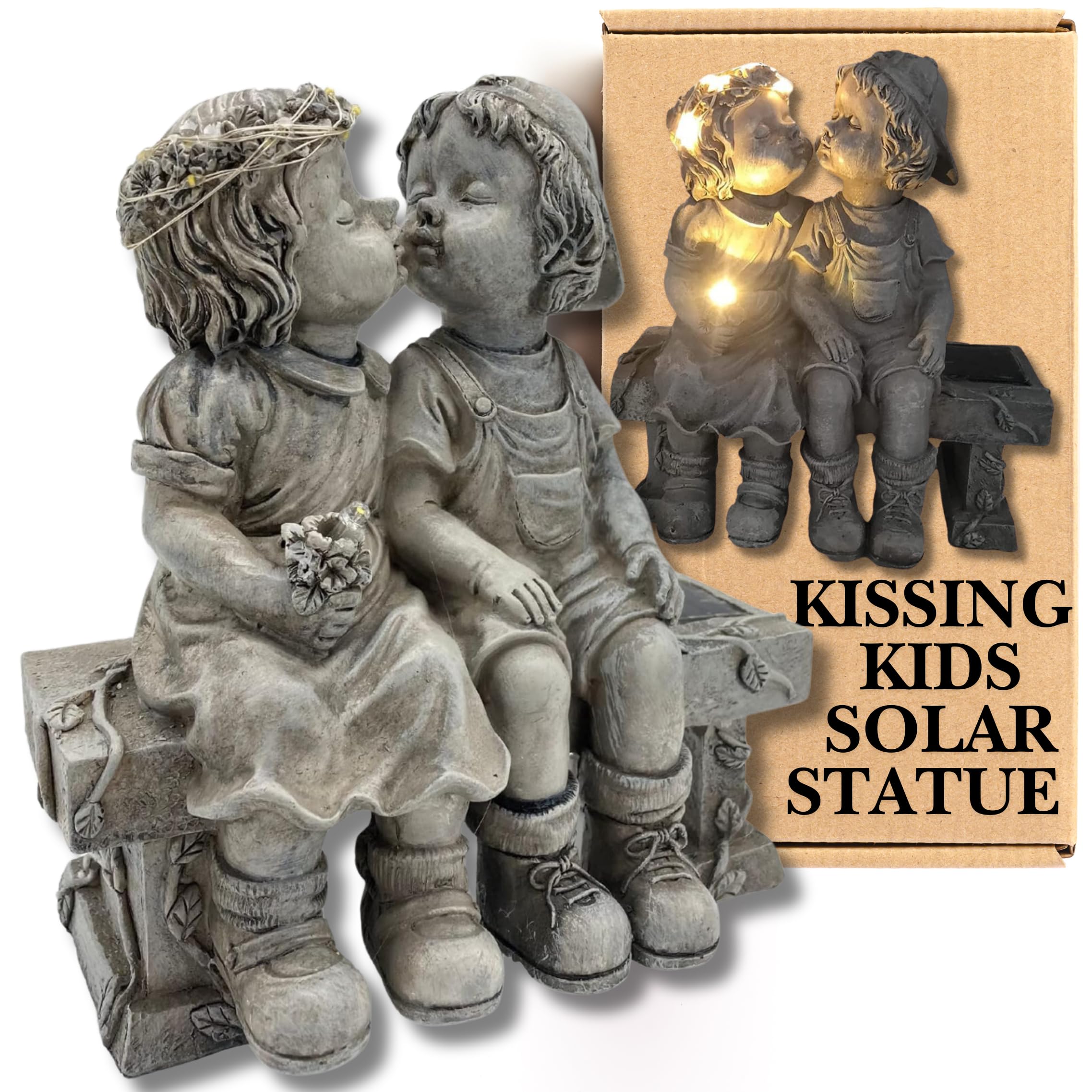 G&H Decor - Stone Effect Kissing Kids on Bench 21cm Resin Garden ...