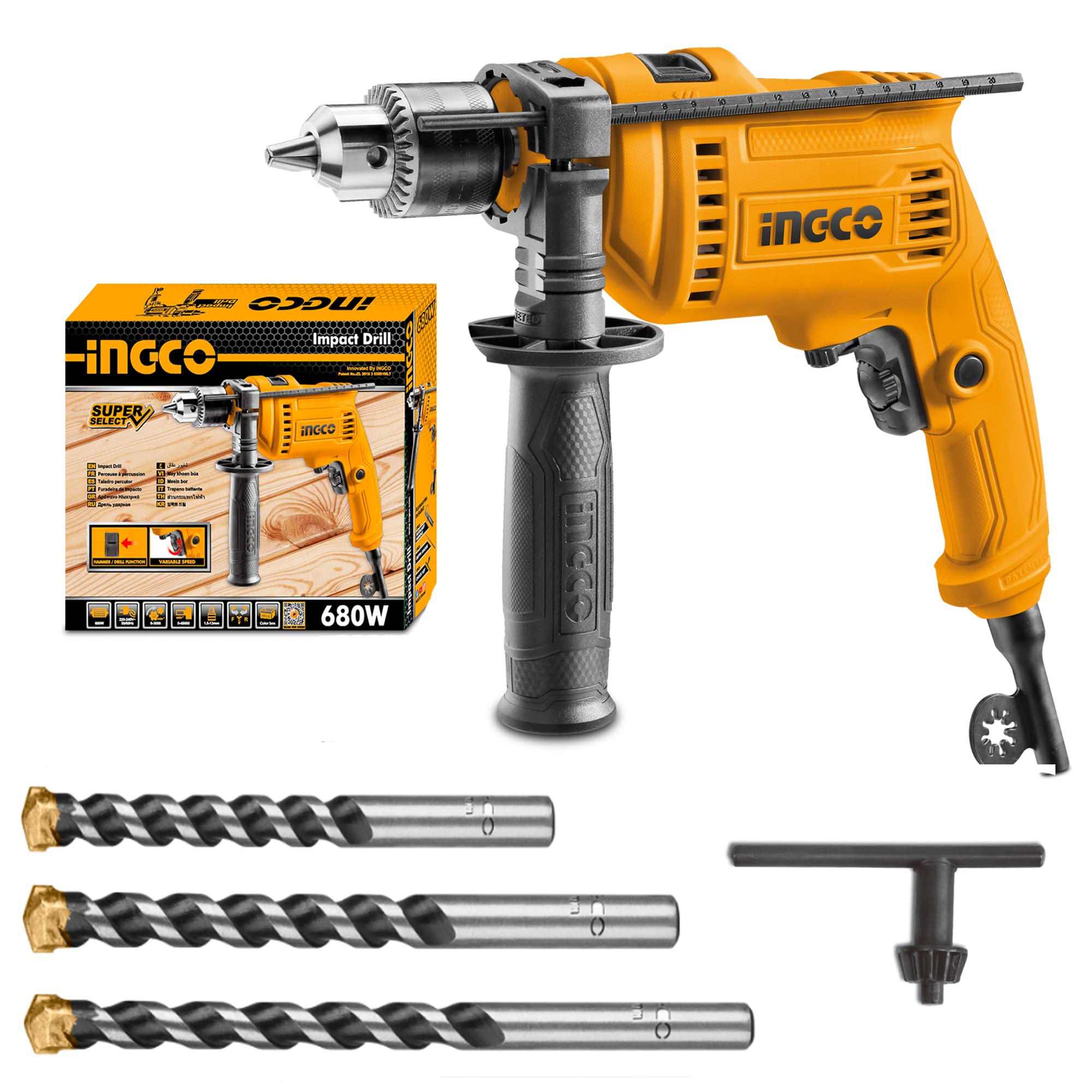 INGCO Impact Drill Set, 680W | 0-3000rpm | 13mm Power Hammer Drills ...