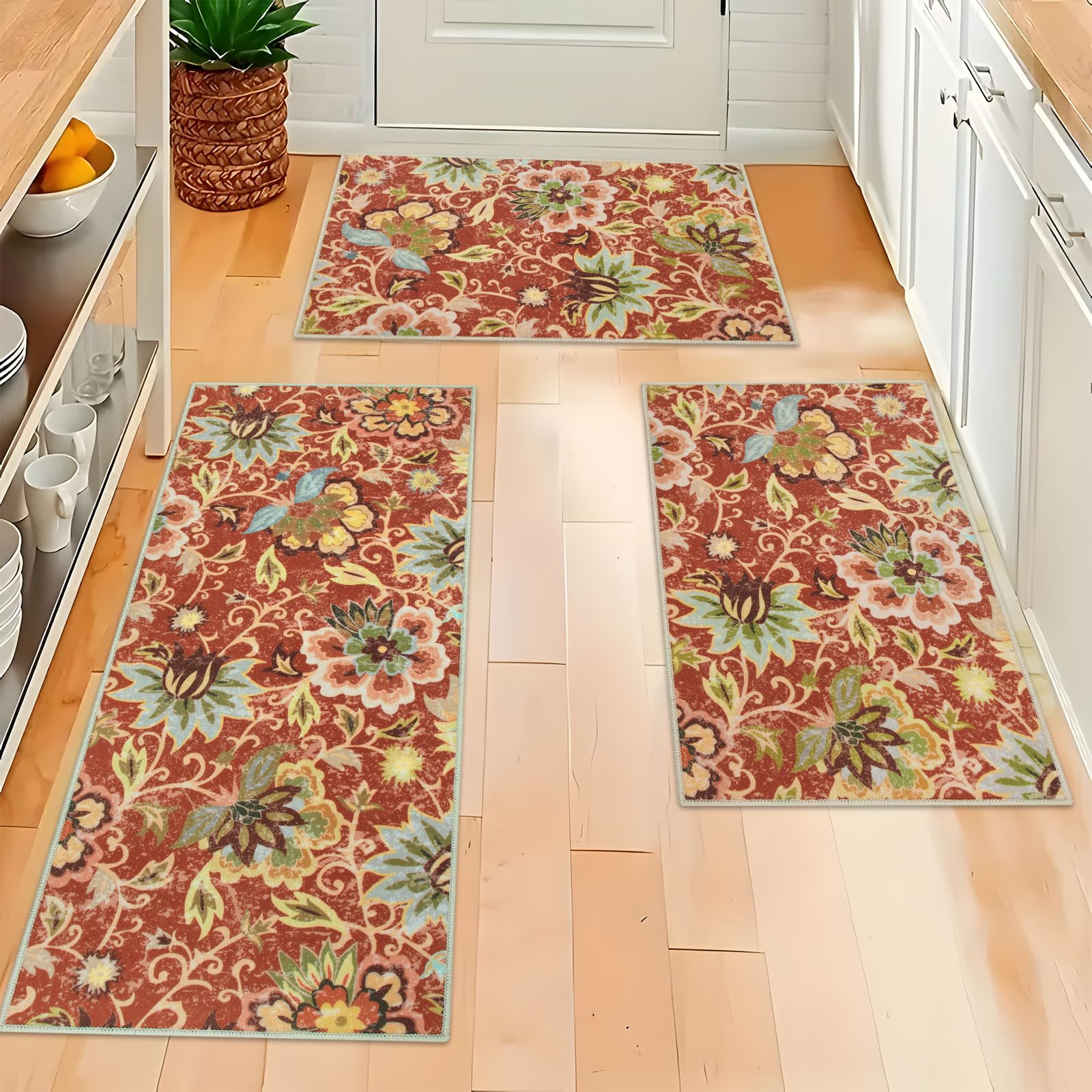Homcomoda Kitchen Mats 3 Piece Set Boho Kitchen Rugs and Mats Non Slip ...