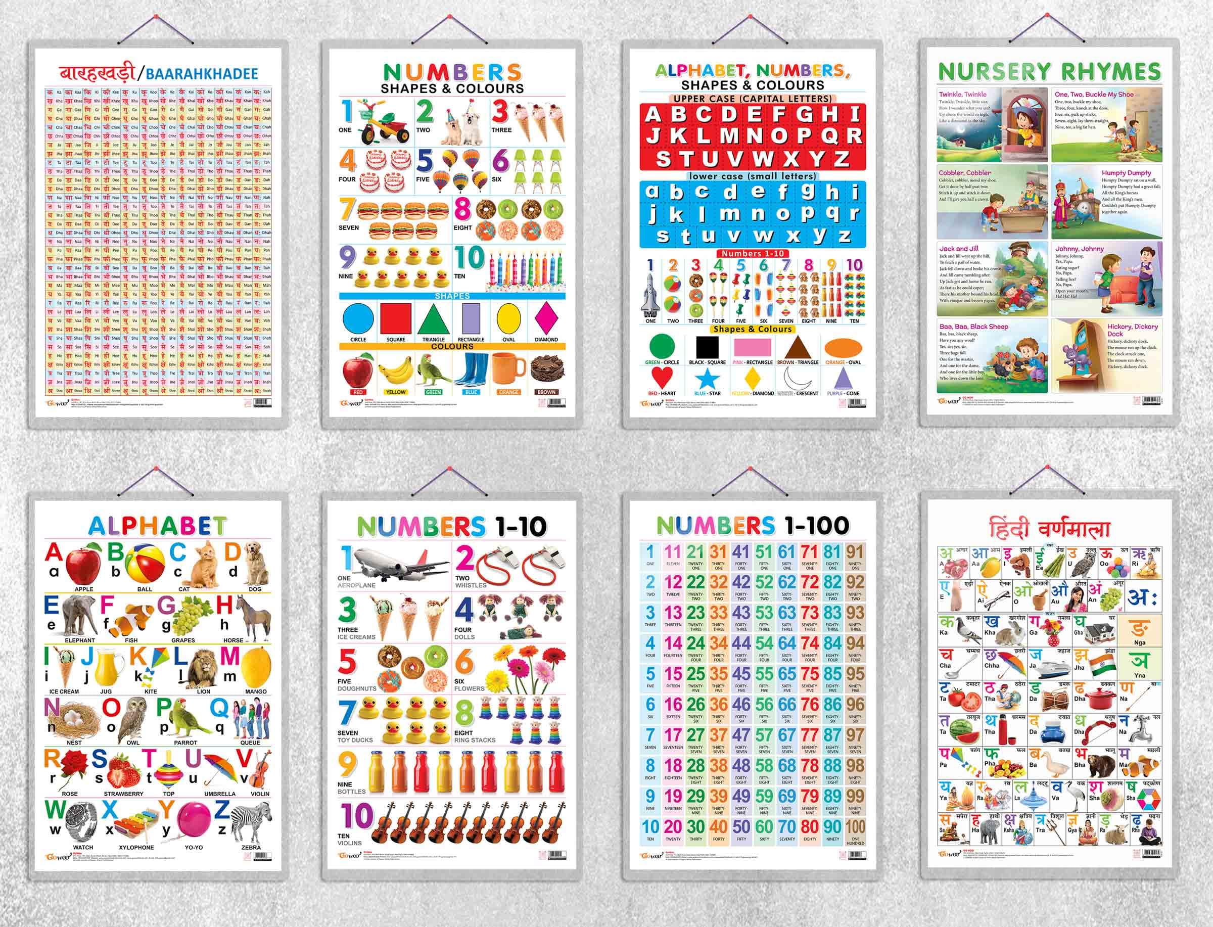 Alphabet, Numbers 1-10, Numbers 1-100, Hindi Varnamala, Baarahkhadee ...