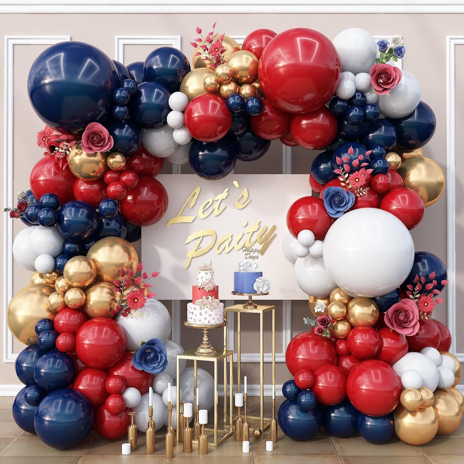Amazon.com: Red White Blue Balloons Arch Double Stuffed, Navy Blue Dark ...