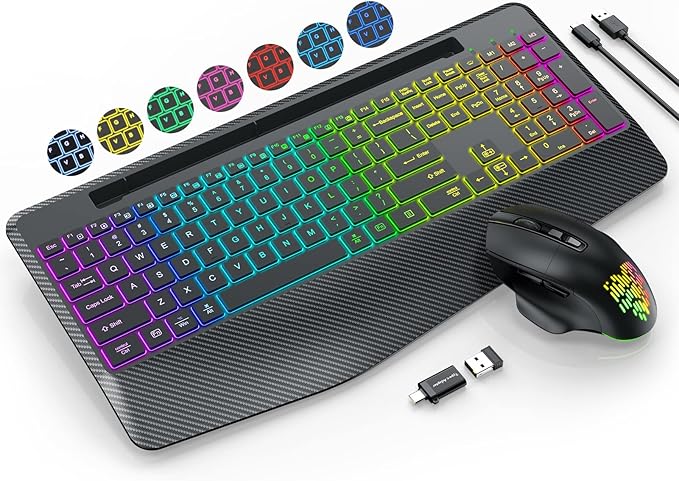 Amazon.com: Trueque Wireless Keyboard and Mouse with 9 Colored Backlit ...