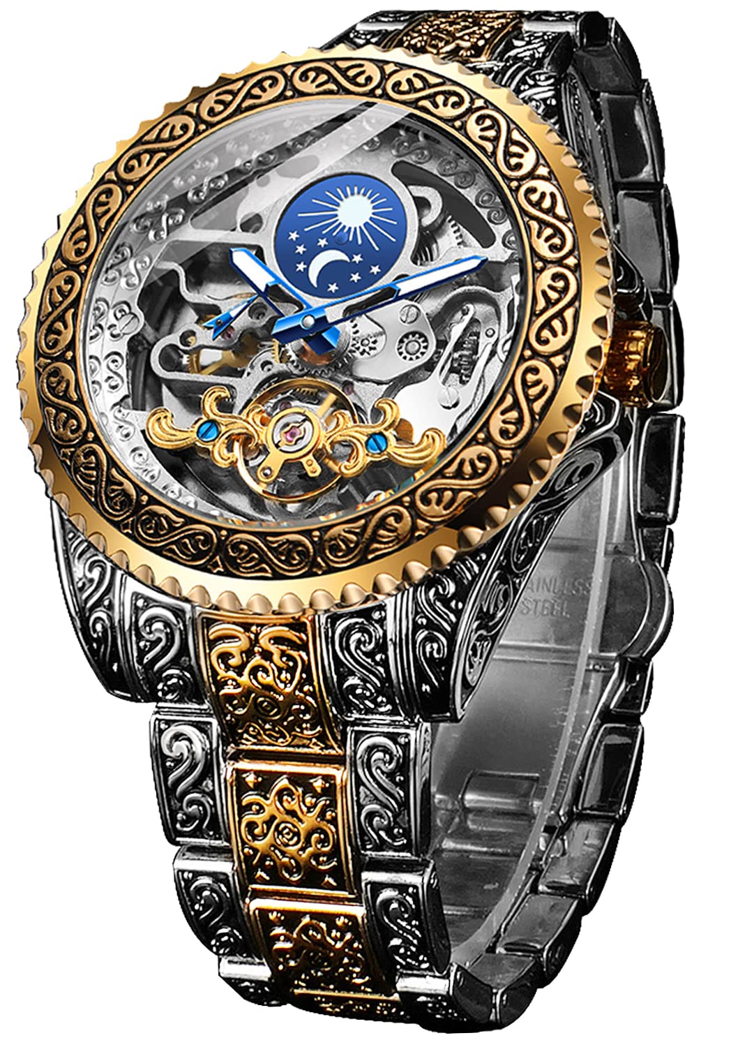 Forsining Retro Watch for Men Carved Self-Wind Mechanical Tattoo ...