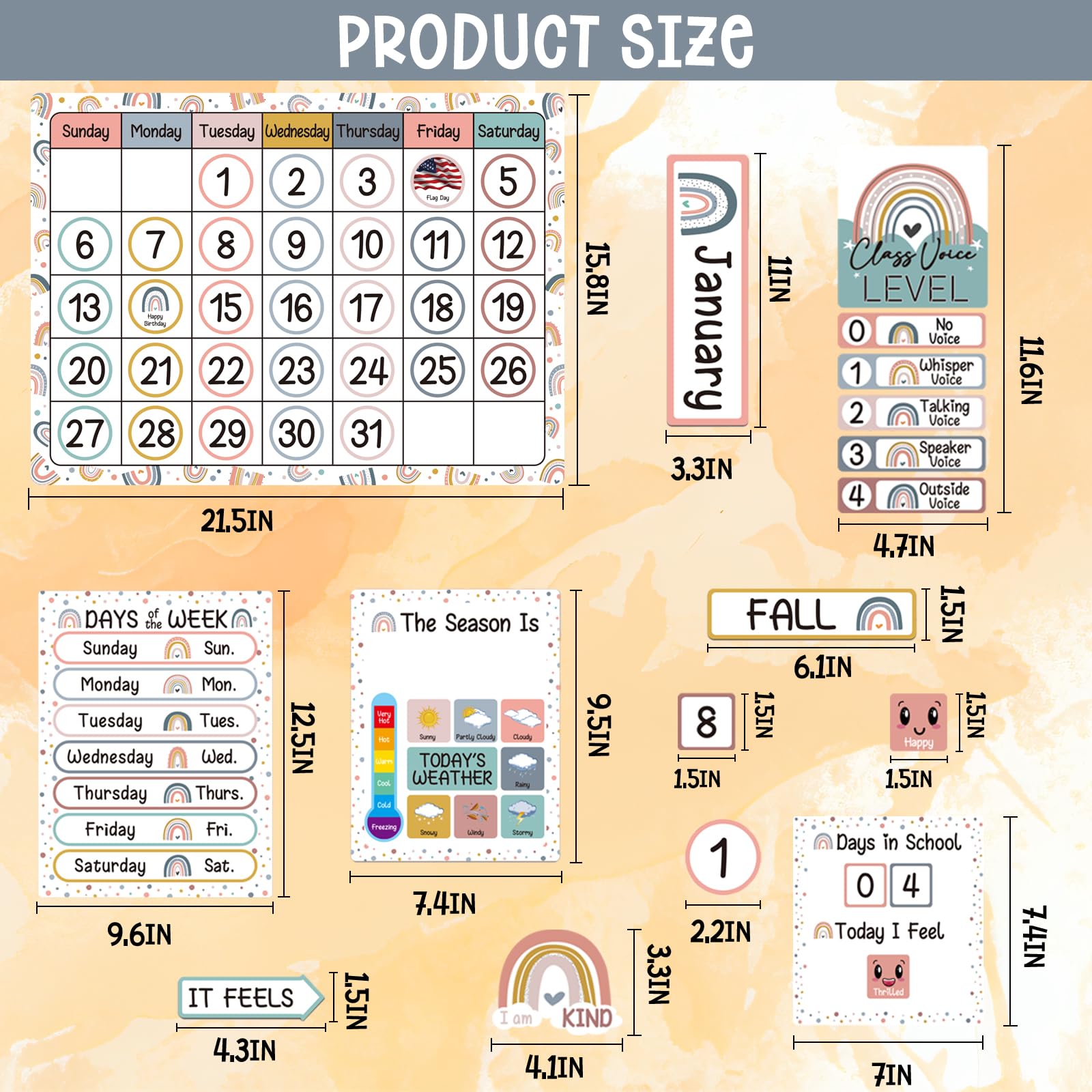 Snapklik.com : BelleAngle Boho Rainbow Calendar Bulletin Board Set