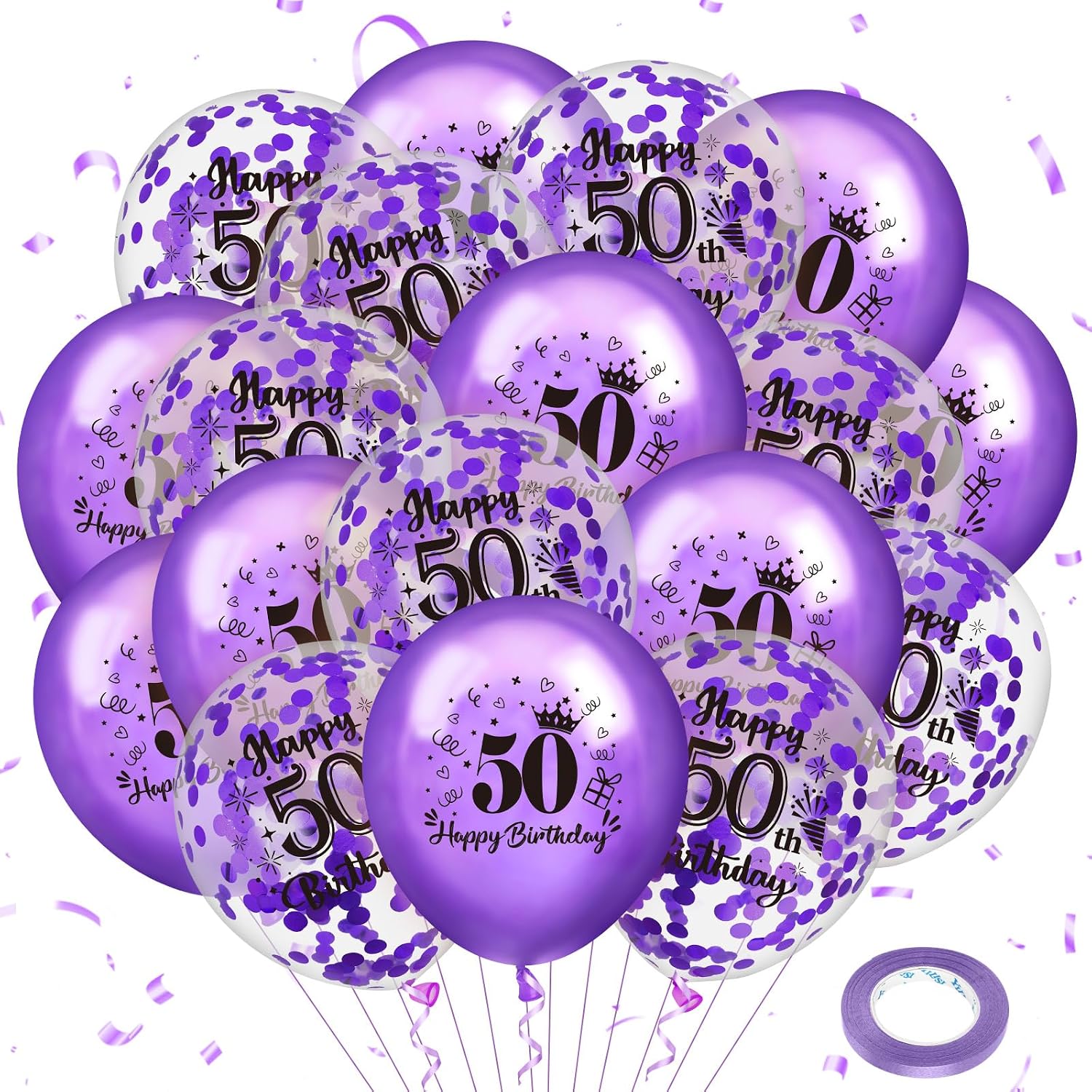 Amazon.com: 50th Birthday Balloons - 18pcs Purple Confetti Balloons for ...