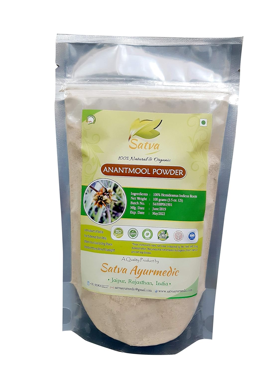 SATVA Anantmool Powder - 100% Hemidesmus Indicus Roots-(100 gm ...