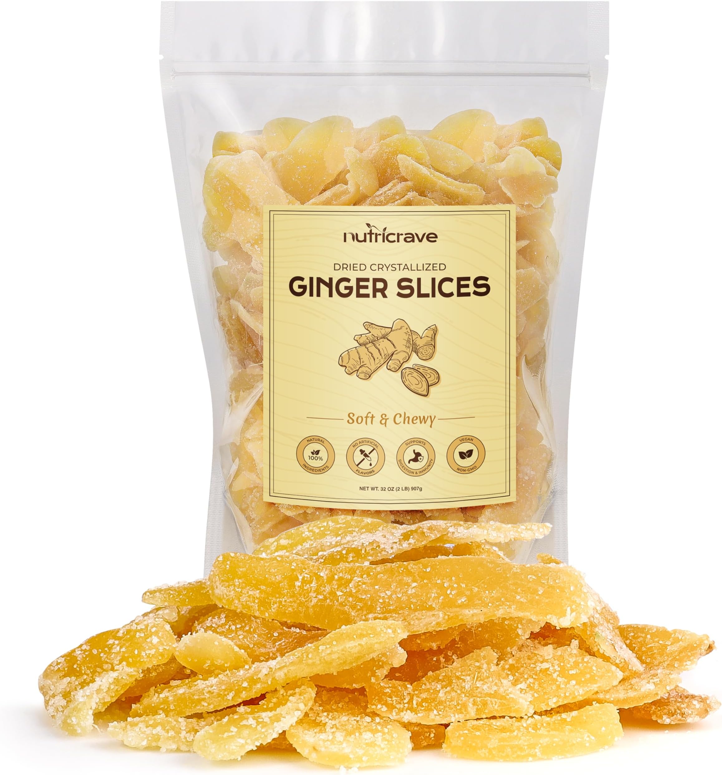 Amazon.com : Crystallized Ginger Slices – 2lb Bag Candied Ginger Snack ...