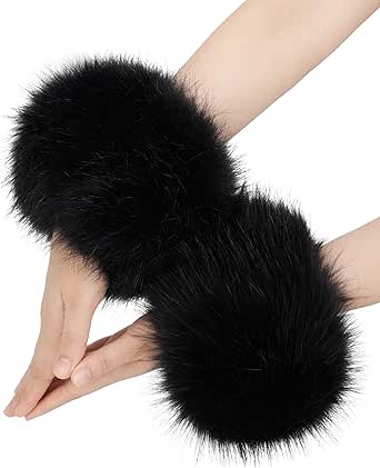 Amazon.com: Aiphamy Winter Faux Fur Fluffy Wrist Cuffs – Soft & Cozy ...
