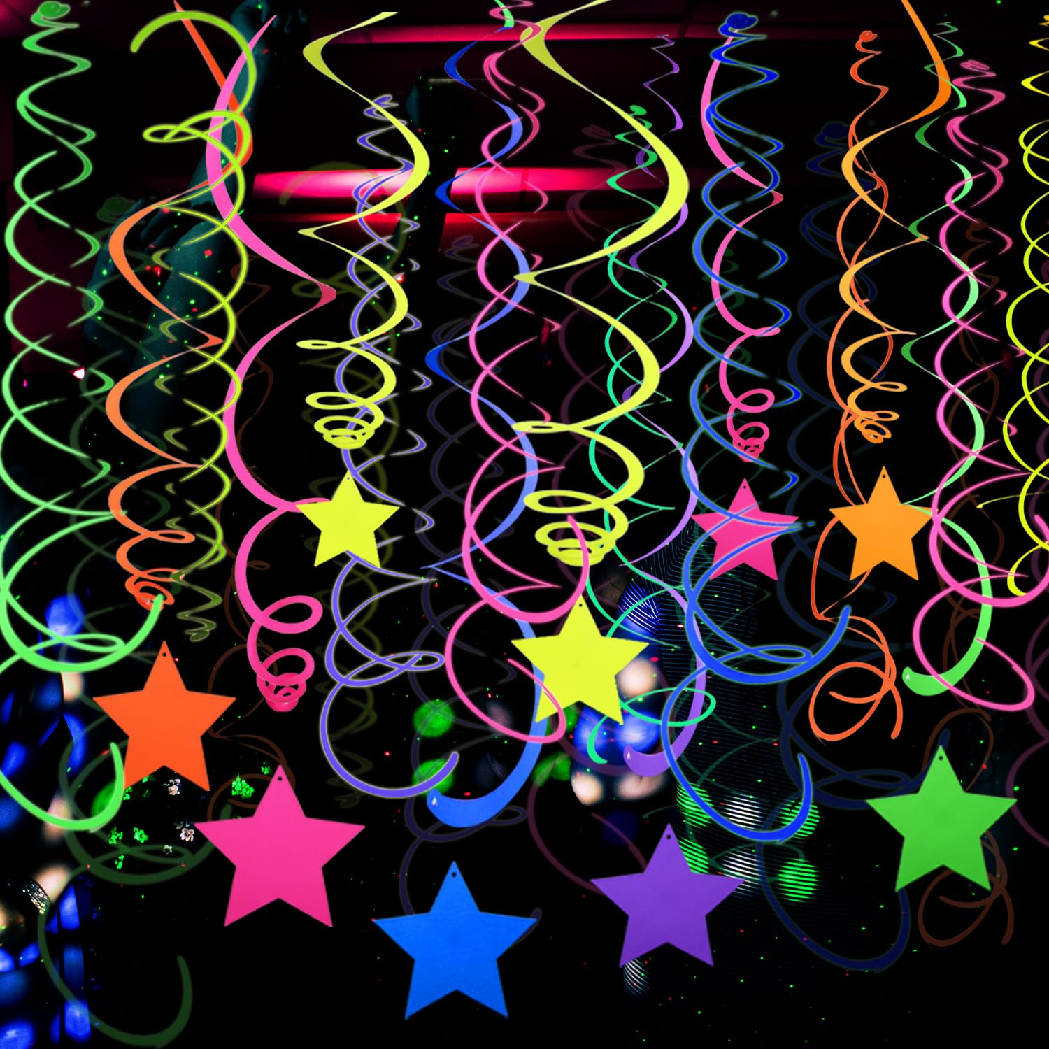 Amazon.com: 56 Pieces UV Hanging Swirls Decorations Paper Neon Streamer ...