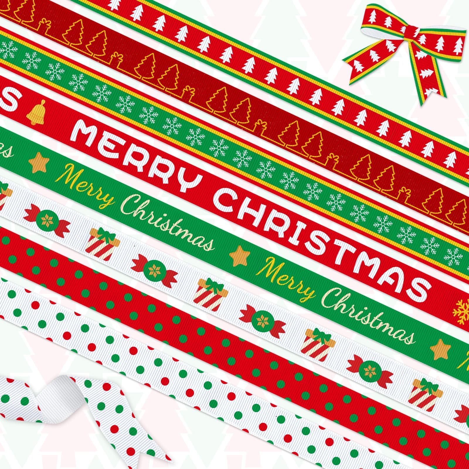 Amazon.com: YKW Christmas Ribbon Set - 8 Traditional Designs: Trees ...