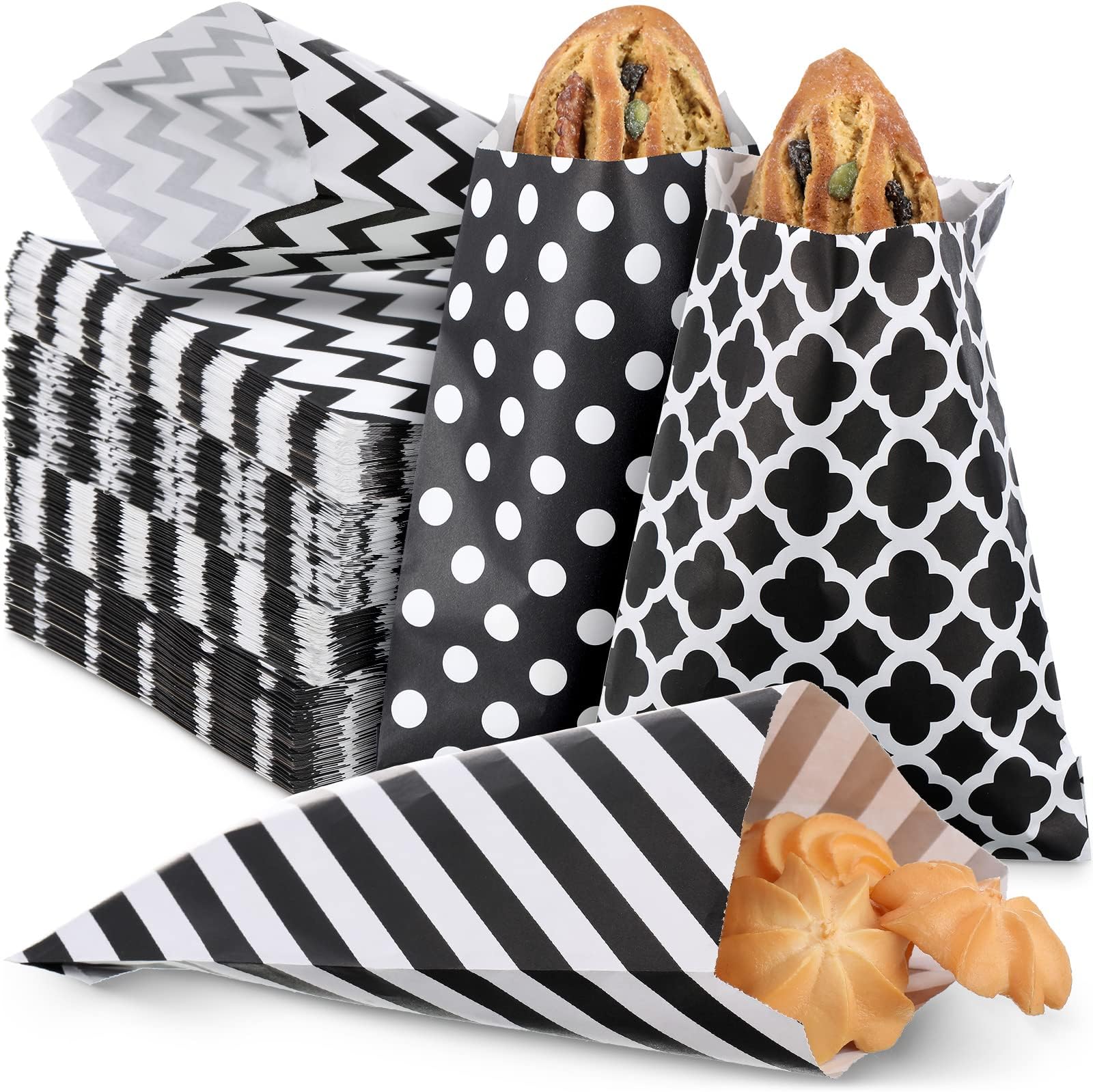 Amazon.com: 400 Pcs 5 x 7 Inch Paper Treat Bag Black and White Candy Bags Disposable Flat Paper ...