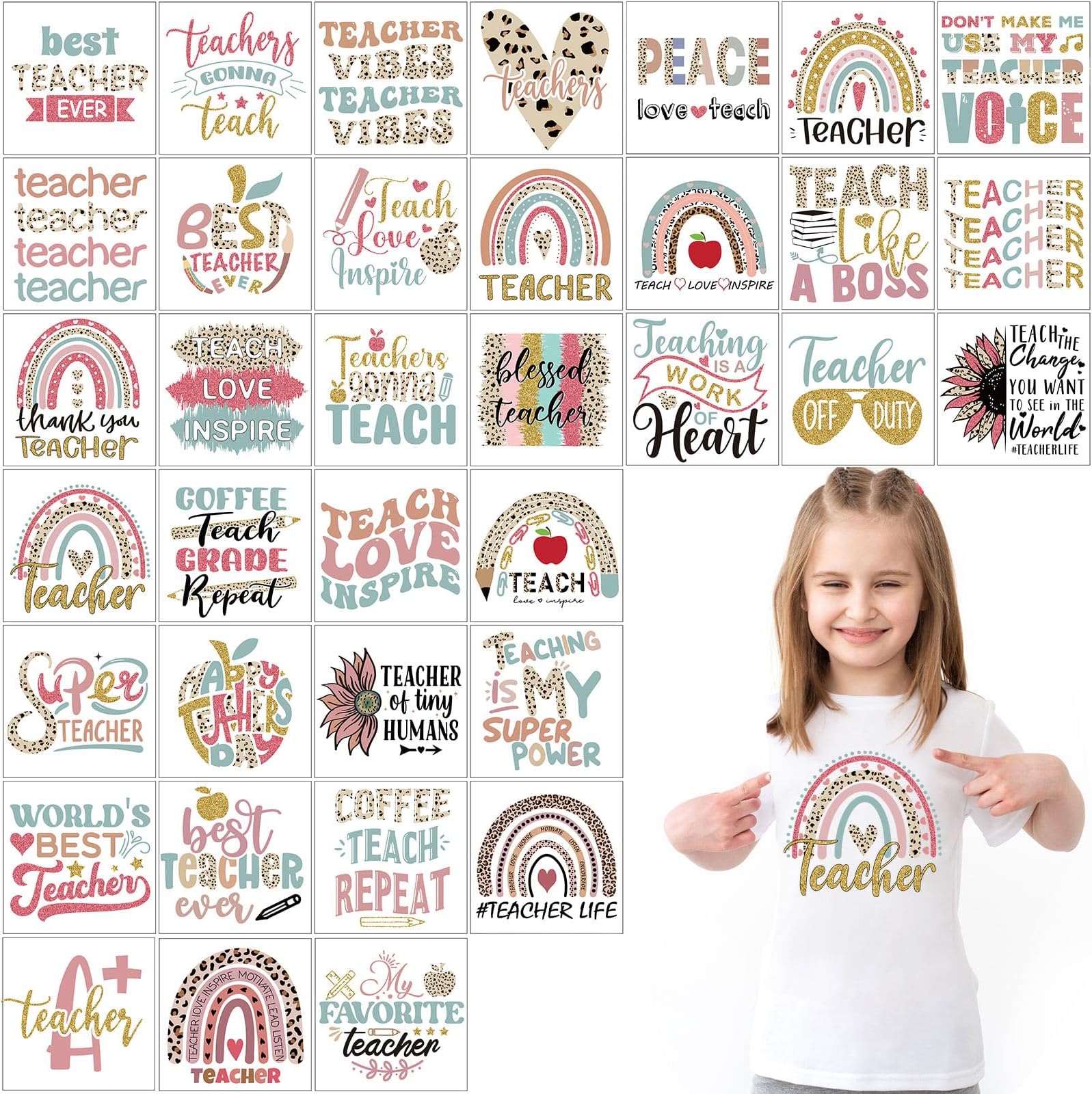 Amazon.com: Estune 30 Pcs Teacher Iron on Transfers Patches Decals ...