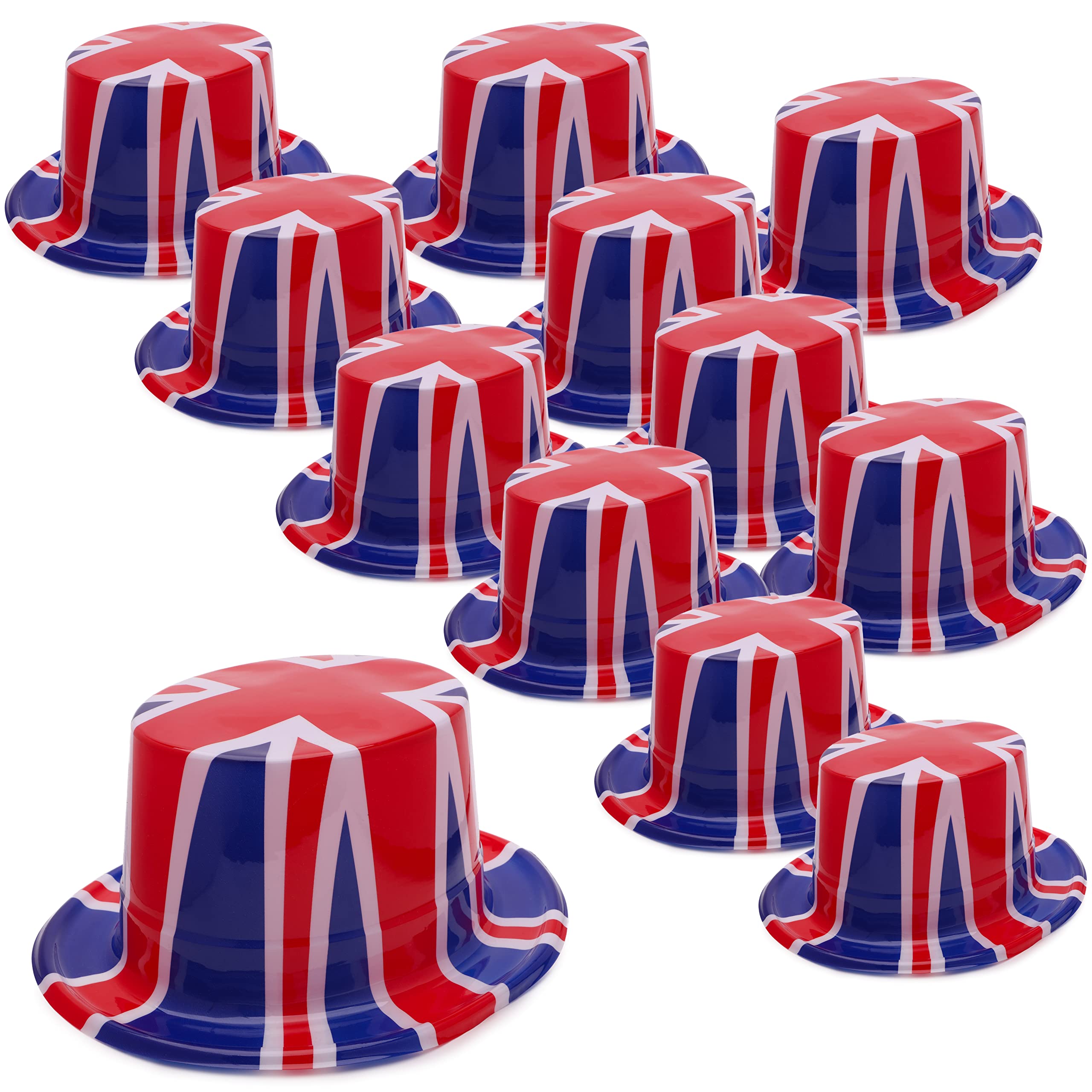 Toyland® Pack of 12 - Plastic Union Jack Top Hats - One Size - British ...