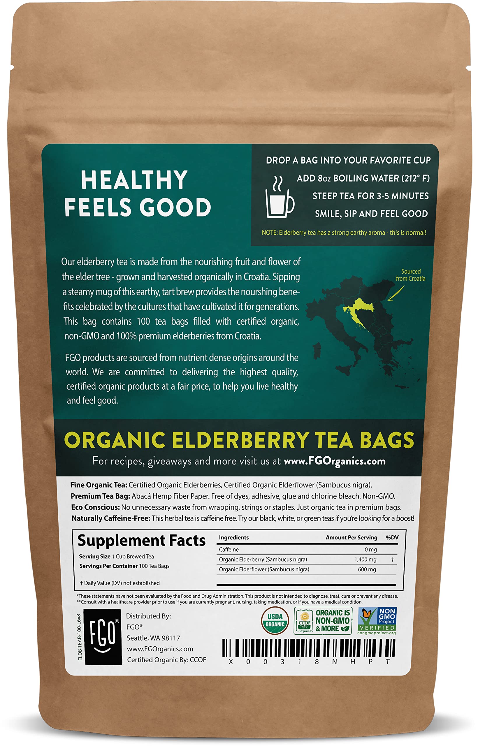 Snapklik.com : FGO Organic Elderberry Tea, Eco-Conscious Tea Bags, 100 ...