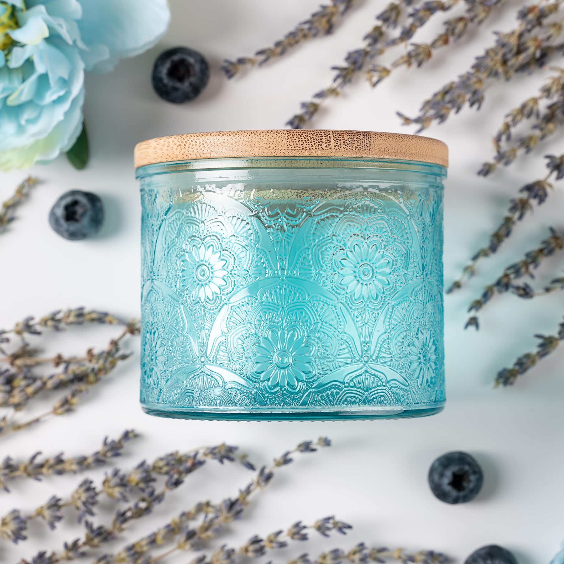 Amazon.com: 10 oz Embossed Glass Candle Container with Bamboo Lids and ...